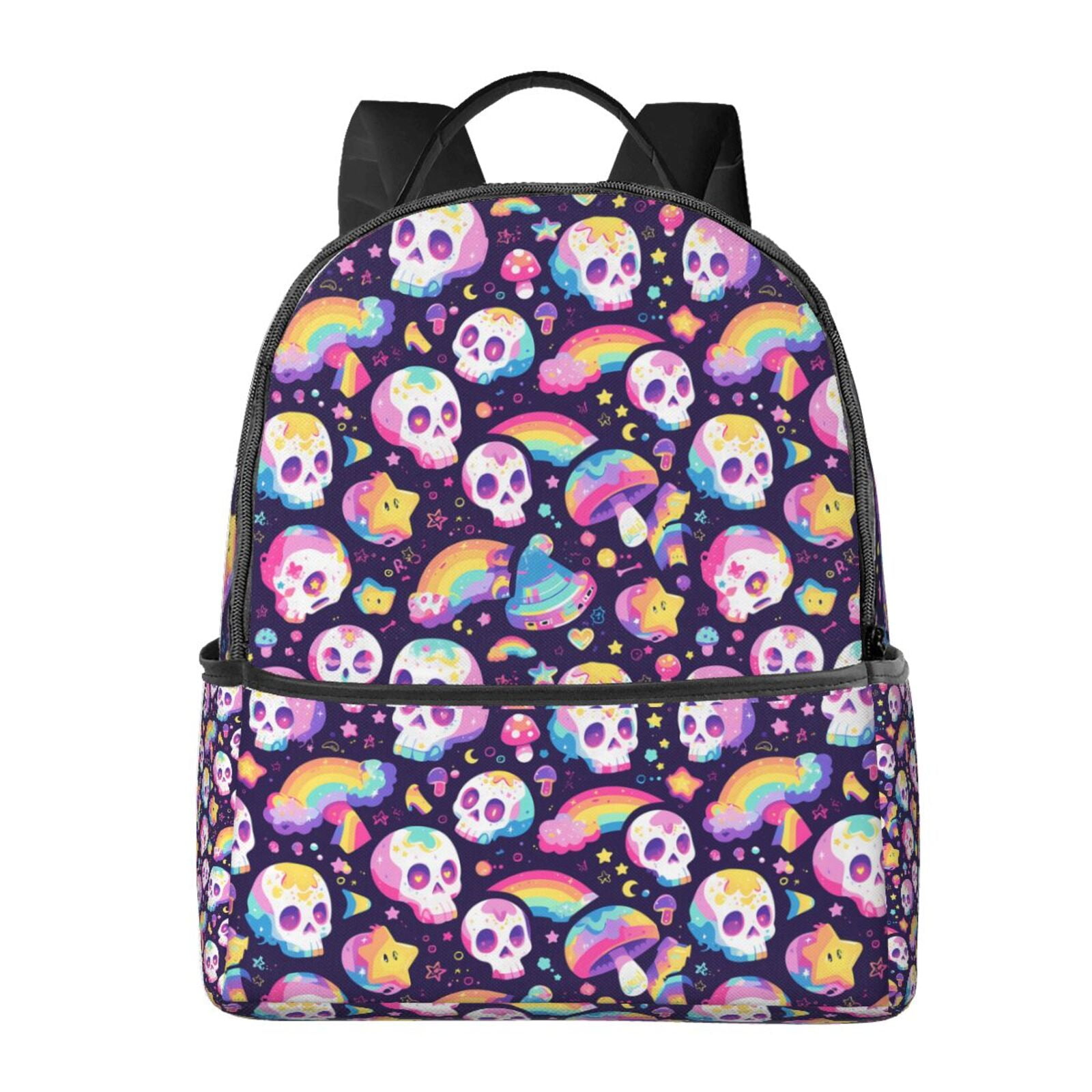 Lsque Skull colorful mushroom rainbow Pattern Backpack – School Travel ...