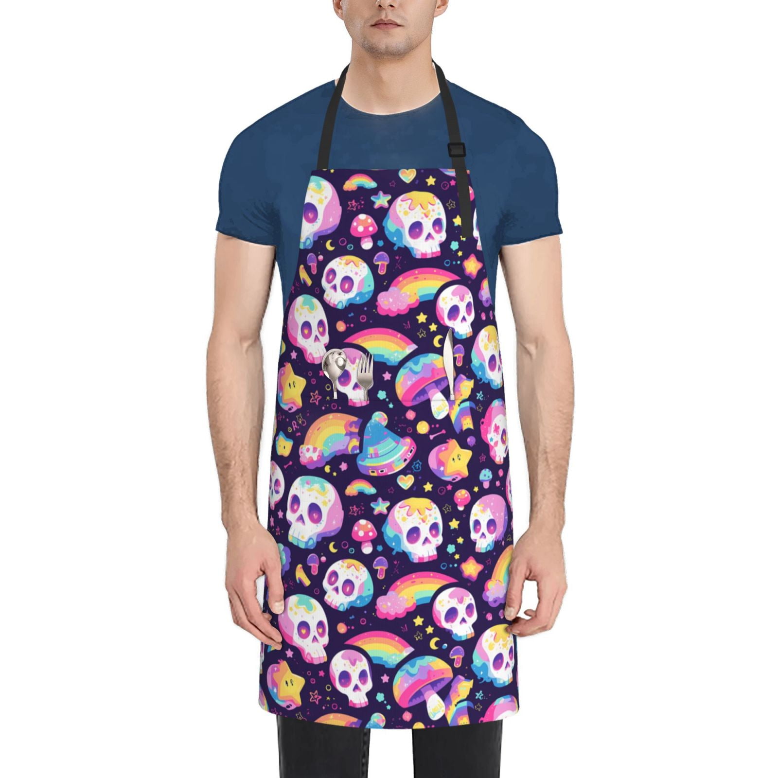 Lsque Skull colorful mushroom rainbow Waterproof Apron Chef Aprons for ...