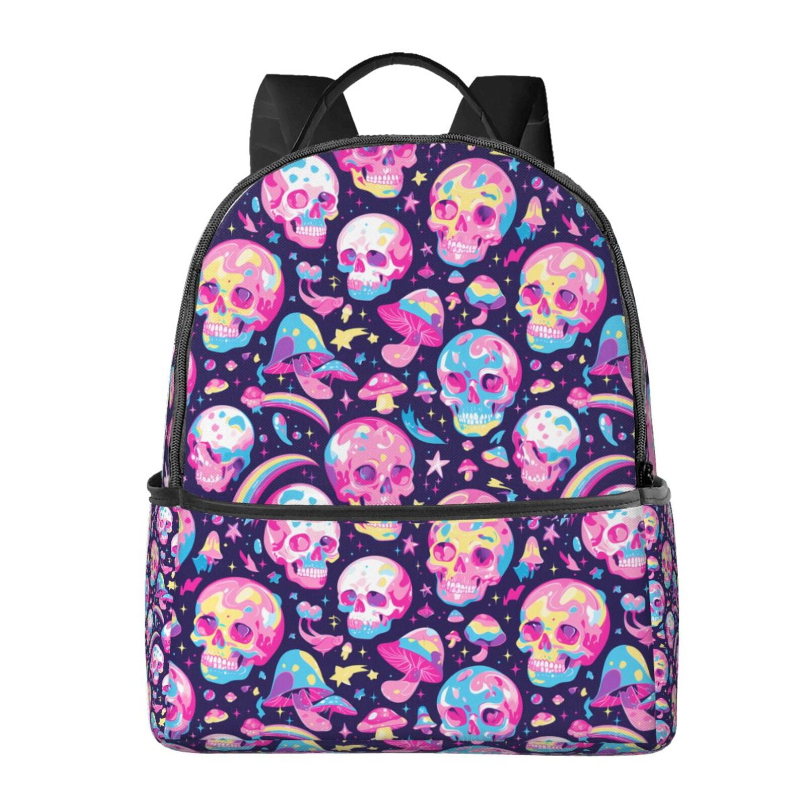 Lsque Skull mushroom colorful cute Pattern Backpack – School Travel ...