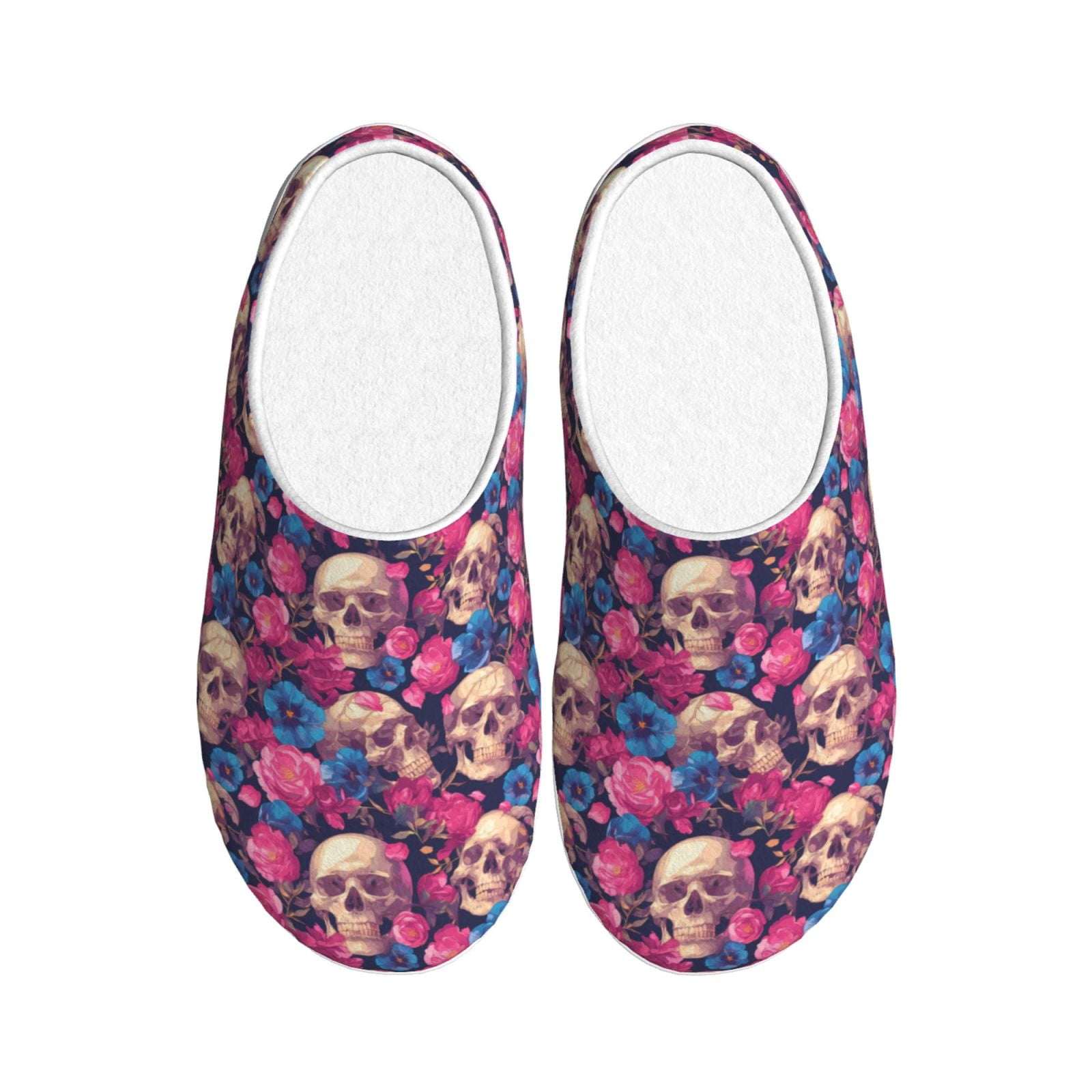 Lsque Skull rose blue flower Pattern Womens Comfort Cotton on Scuff ...