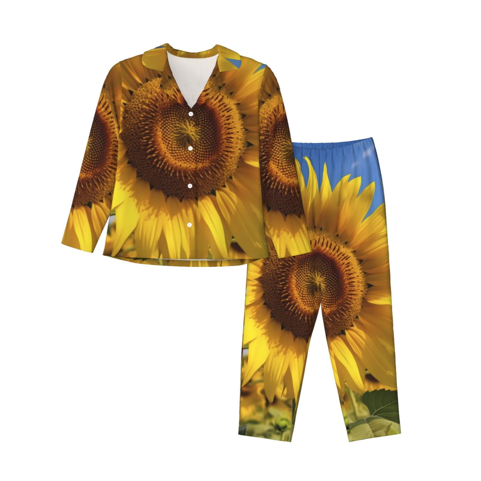 Lsque Sky Golden Sunflower Field A Pattern Long Sleeve Pajama Set for ...