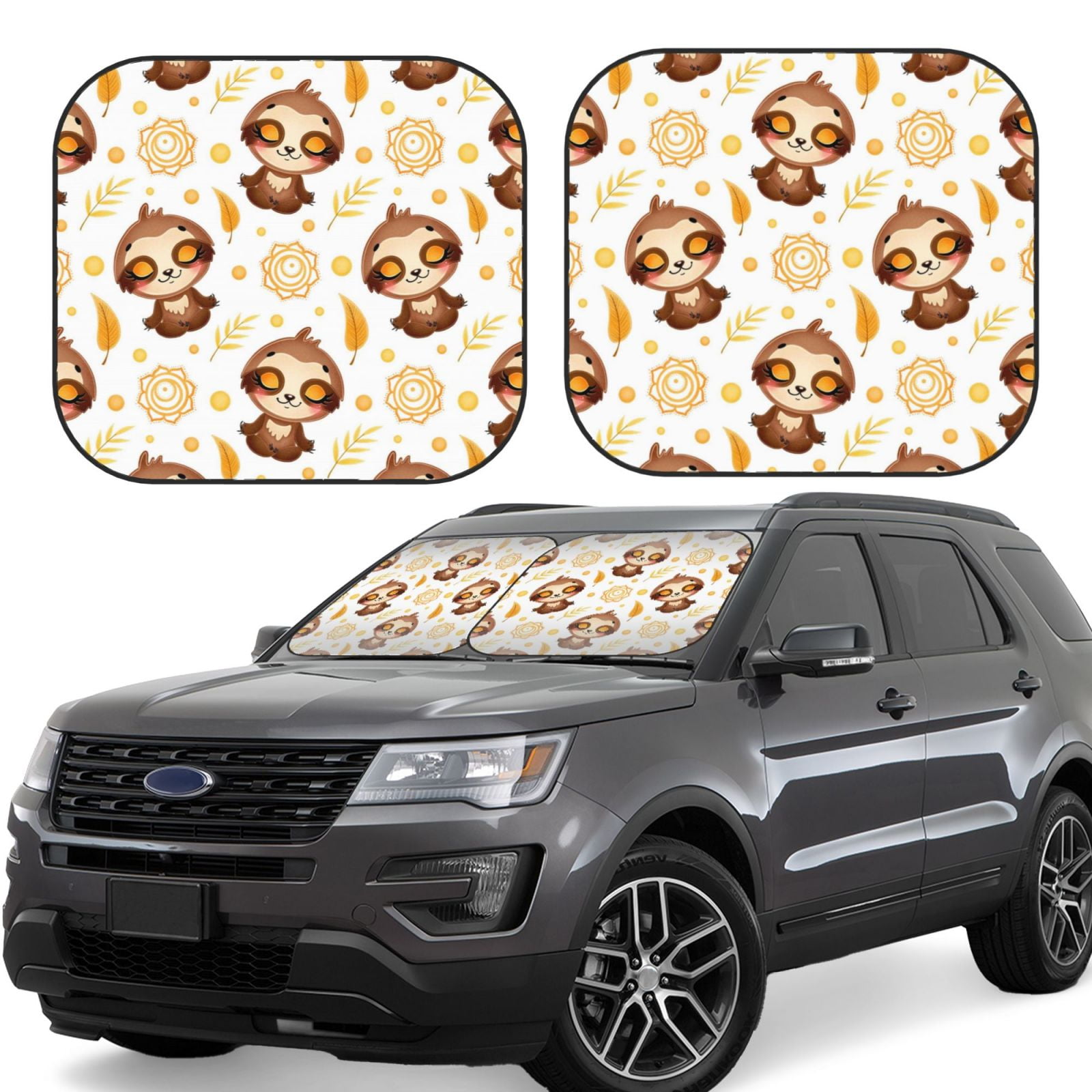 Lsque Sloth Yoga 2 PCS Windshield Sun Shade | CarFoldable Window Covers ...