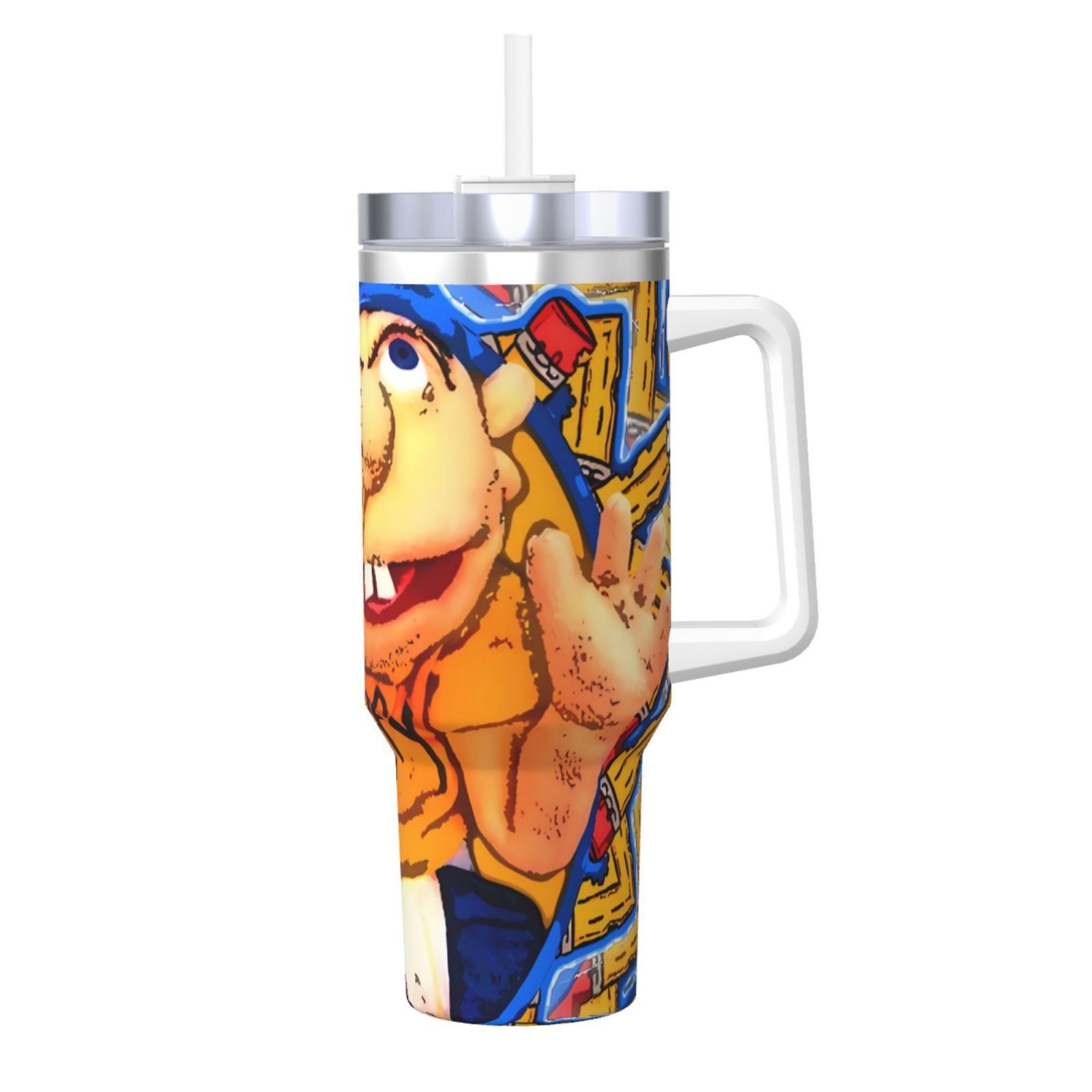 Lsque Sml Jeffy Pattern 40 OZ Ice Bully Cup with Handle and Straw ...