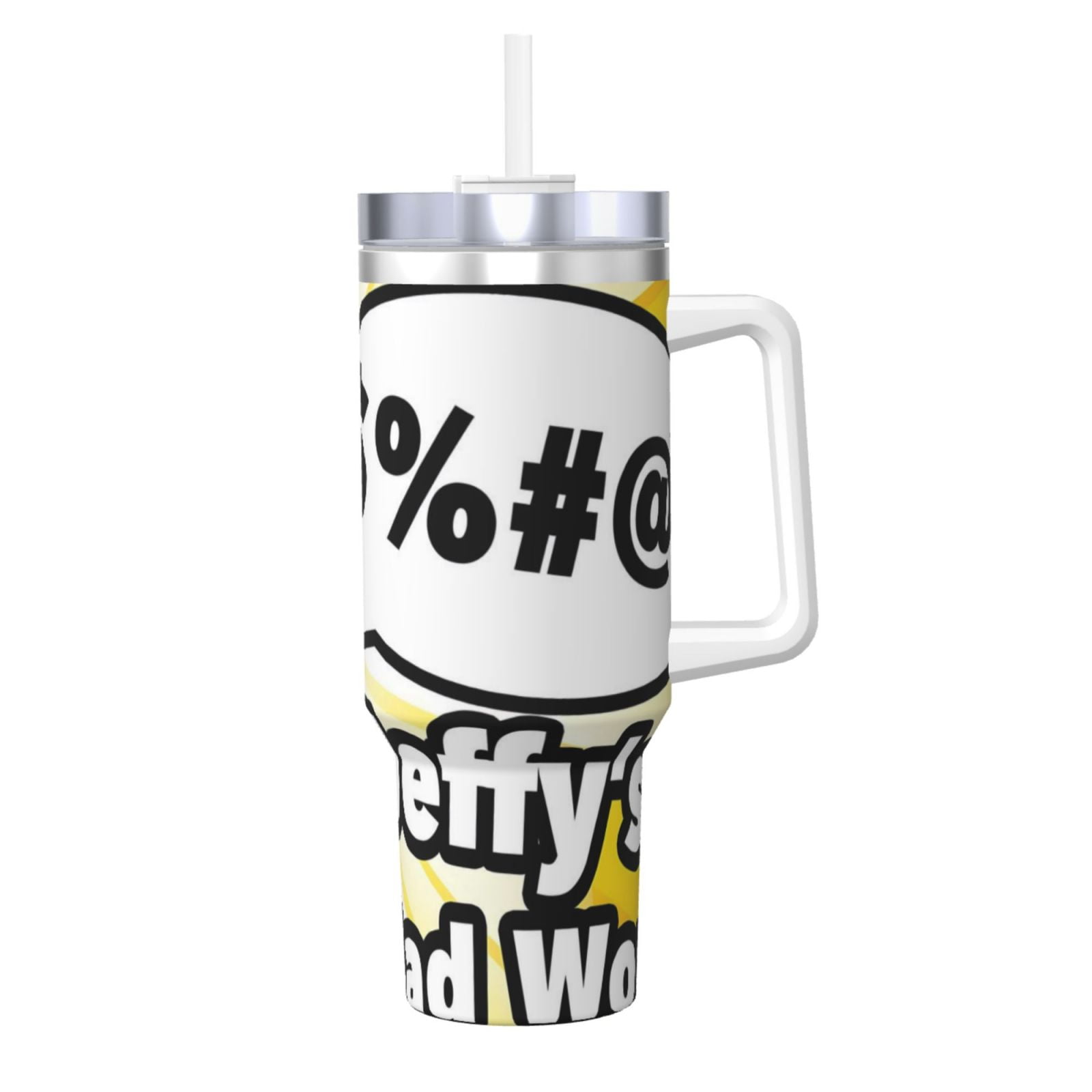 Lsque Sml Jeffy Pattern 40 OZ Ice Bully Cup with Handle and Straw ...
