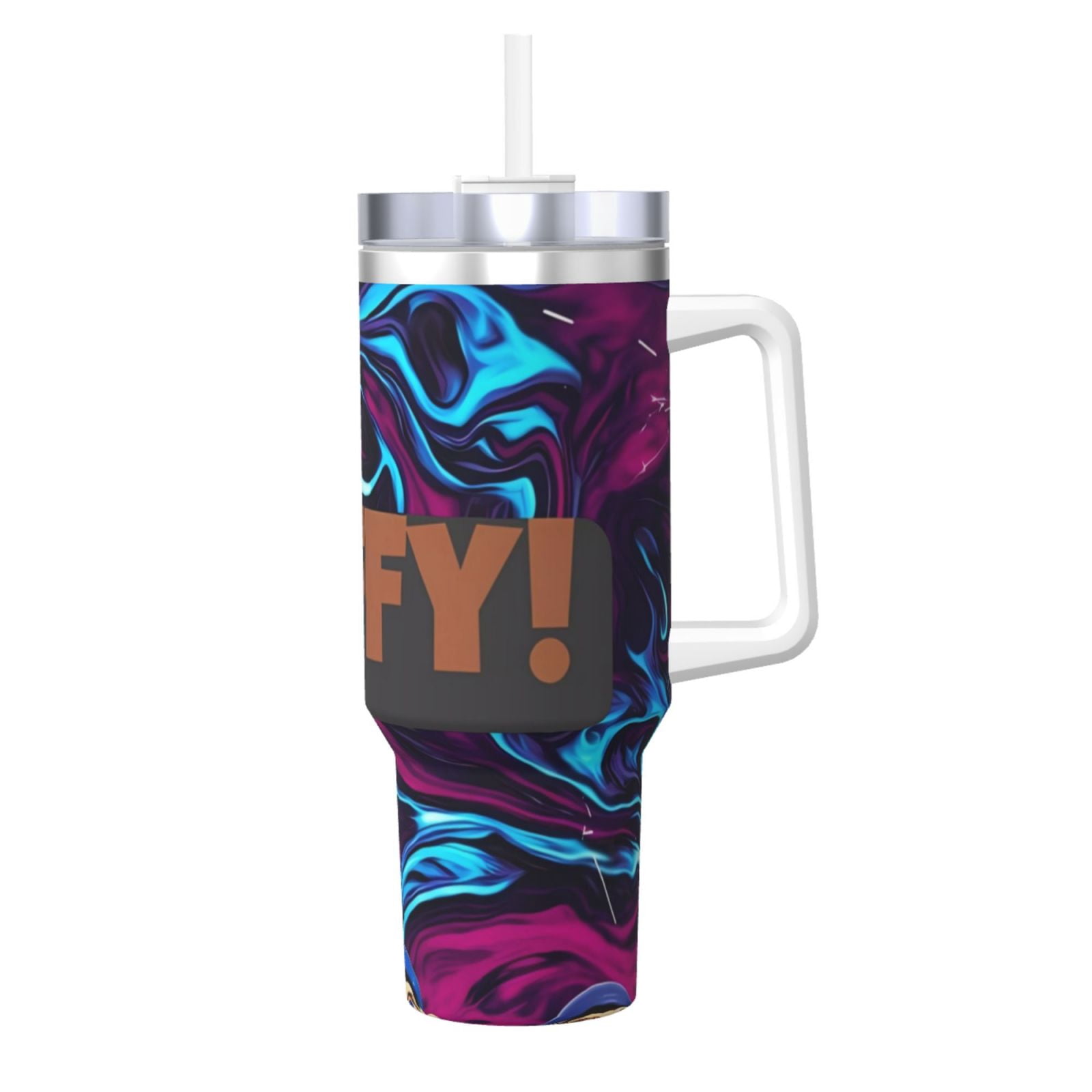Lsque Sml Jeffy Pattern 40 OZ Ice Bully Cup with Handle and Straw ...