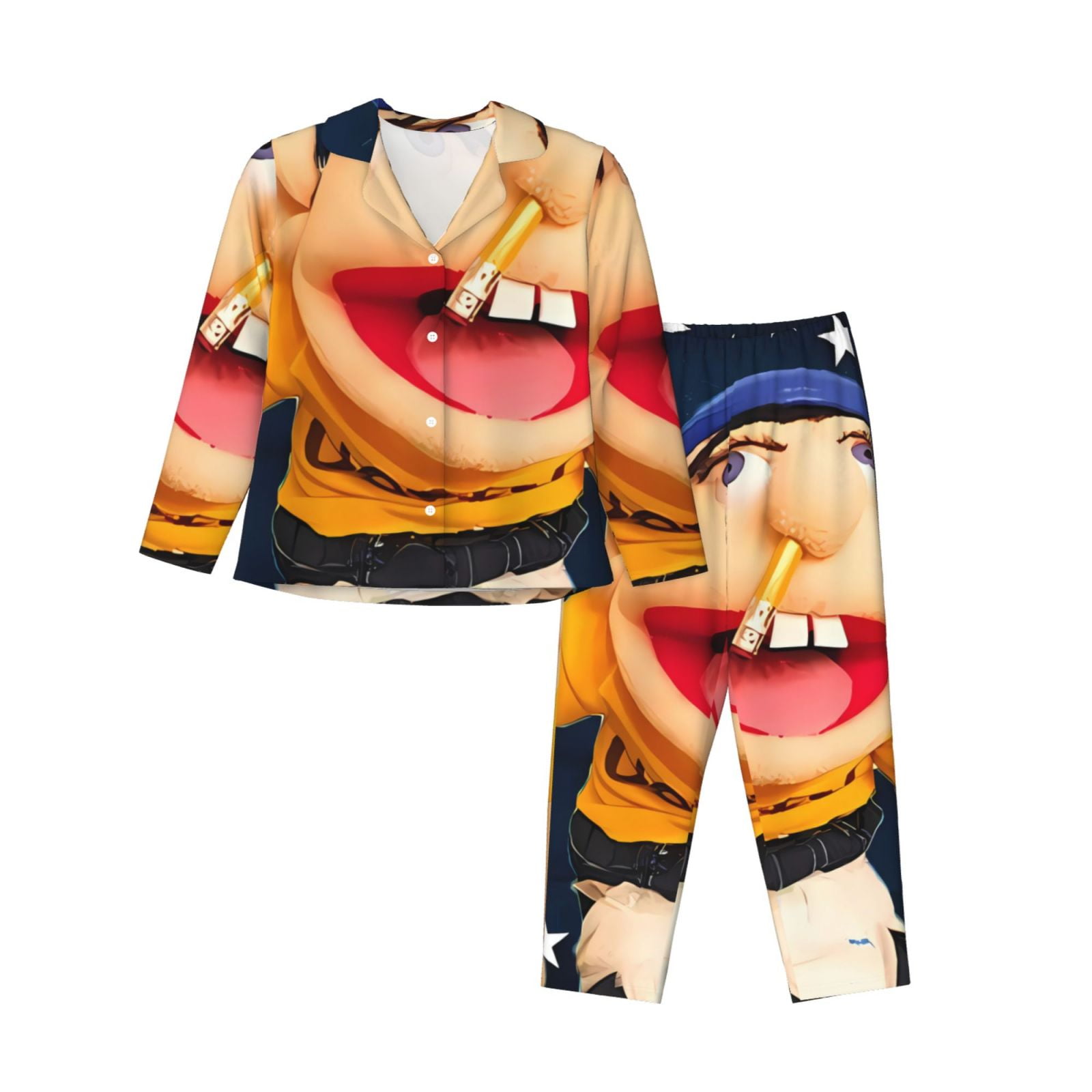 Lsque Sml Jeffy Pattern Long Sleeve Pajama Set for Women - Soft 2-Piece Sleepwear and Loungewear ...