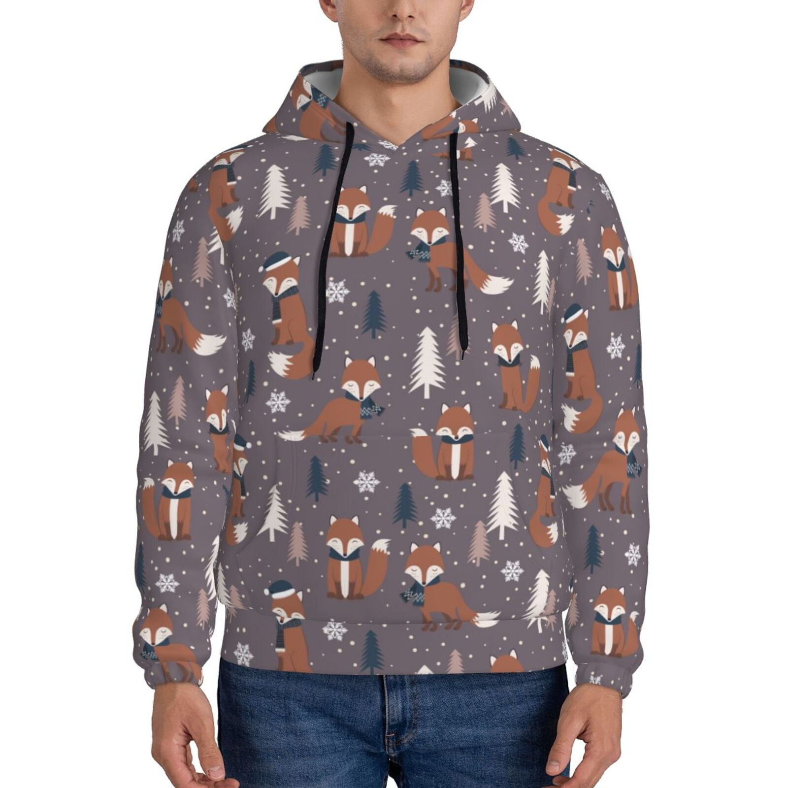 Lsque Snowflake Fox Pattern Casual Men's Hoodie,Hooded Sweatshirt with ...
