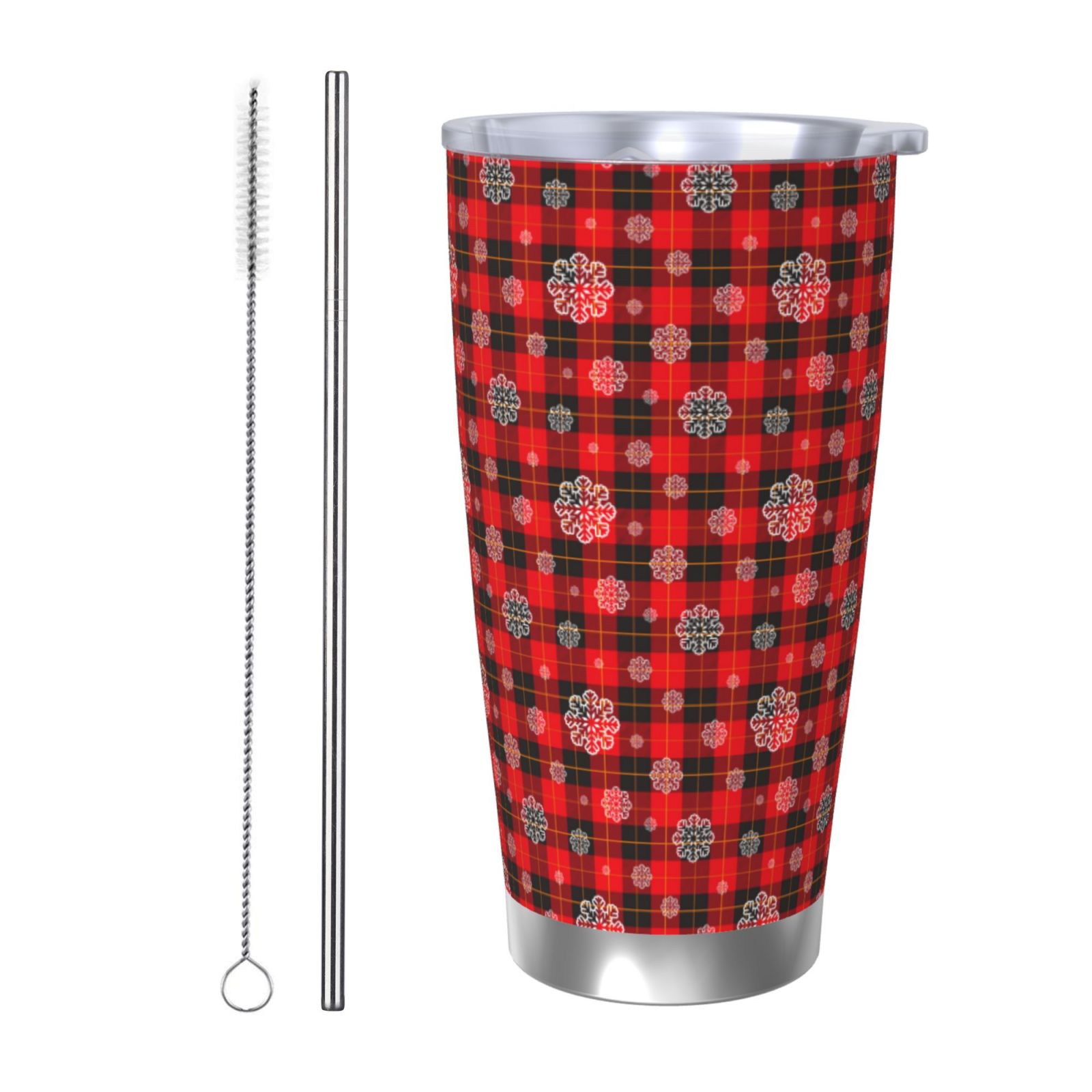 Lsque Snowflakes On A Buffalo Plaid Pattern 20oz Car Cup with Lid and ...