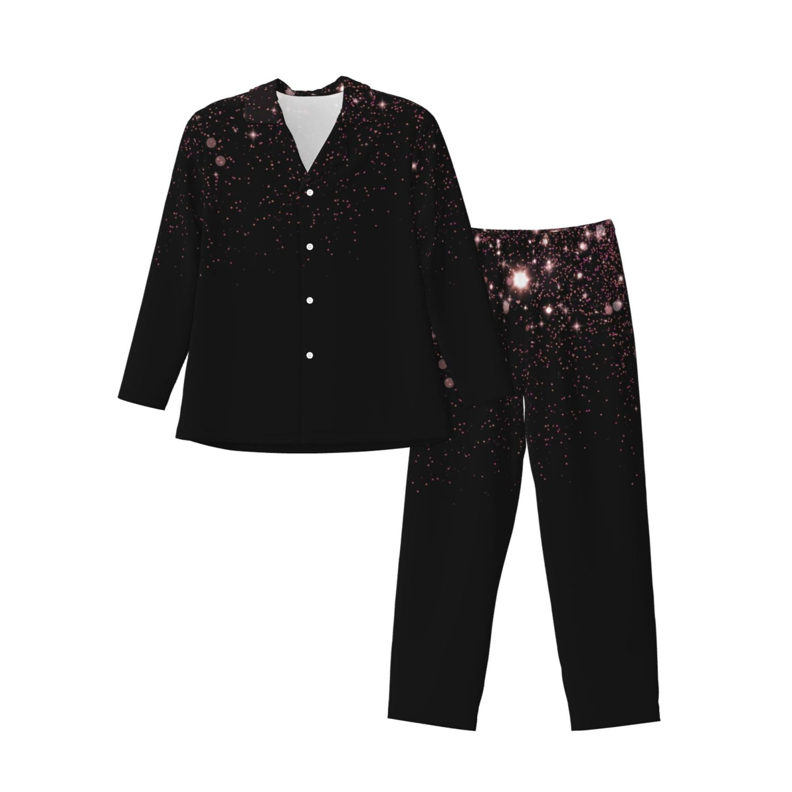 Lsque Sparkling Pink Night Sky Pattern Long Sleeve Pajama Set for Men ...