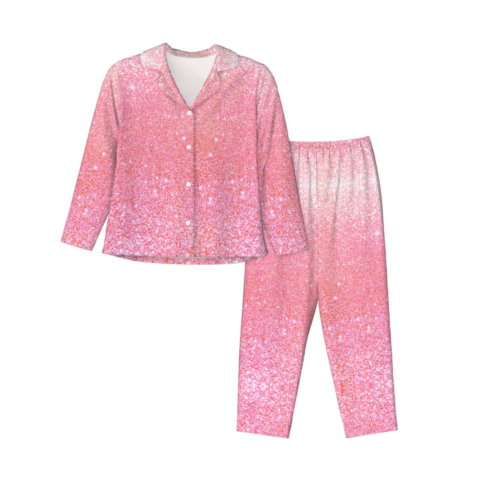 Lsque Sparkly Pink Glitter Pattern Long Sleeve Pajama Set for Women ...