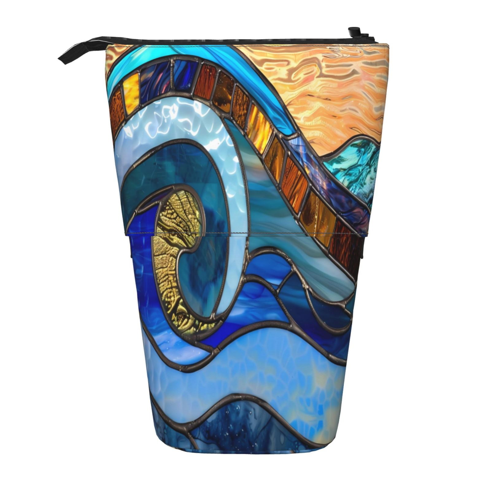 Lsque Stained Glass Ocean Wave Pattern Telescopic Pencil Bag Pen Holder ...