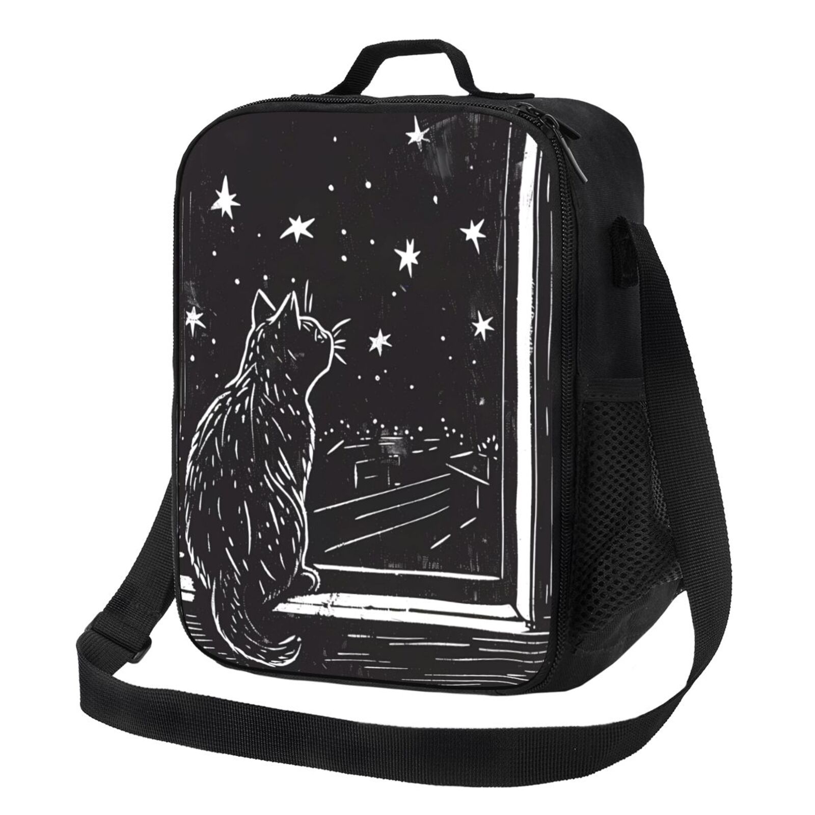 Lsque Star Gazing Cat Illustration Lunch Bag Lunch Box for Women Men ...