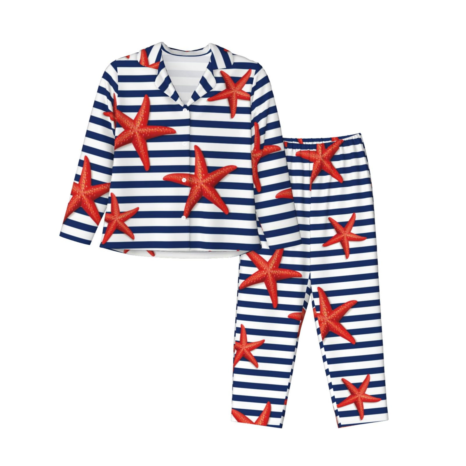 Lsque Starfish Navy Blue Stripe Pattern Long Sleeve Pajama Set for ...