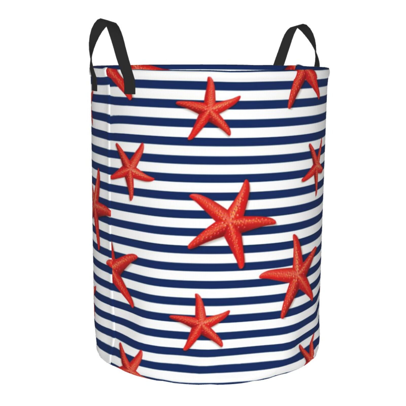 Lsque Starfish Navy Blue Stripe pattern Laundry Hamper Basket, Tall ...