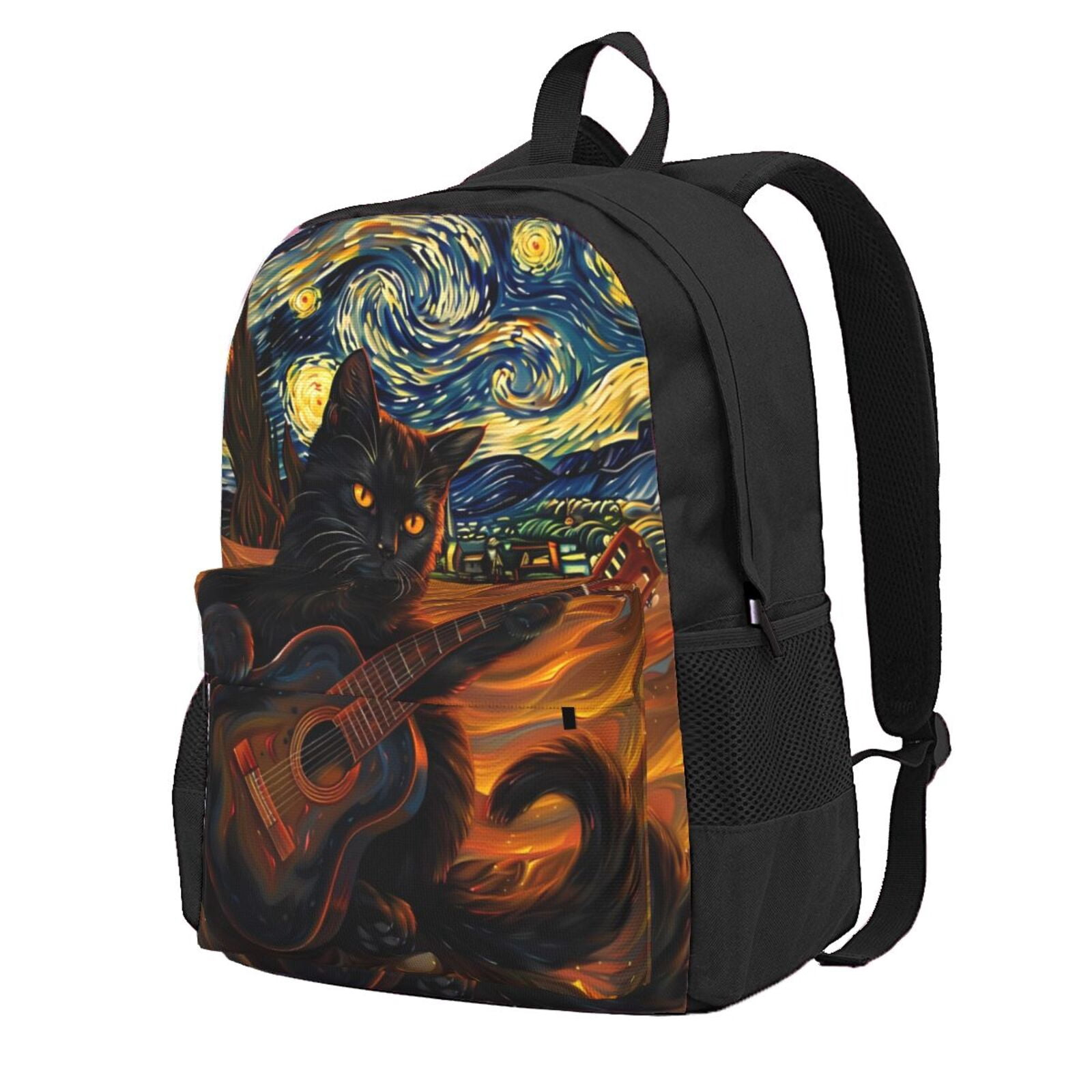 Lsque Starry Night Cat Guitarist A Pattern Adult Backpack – Durable ...
