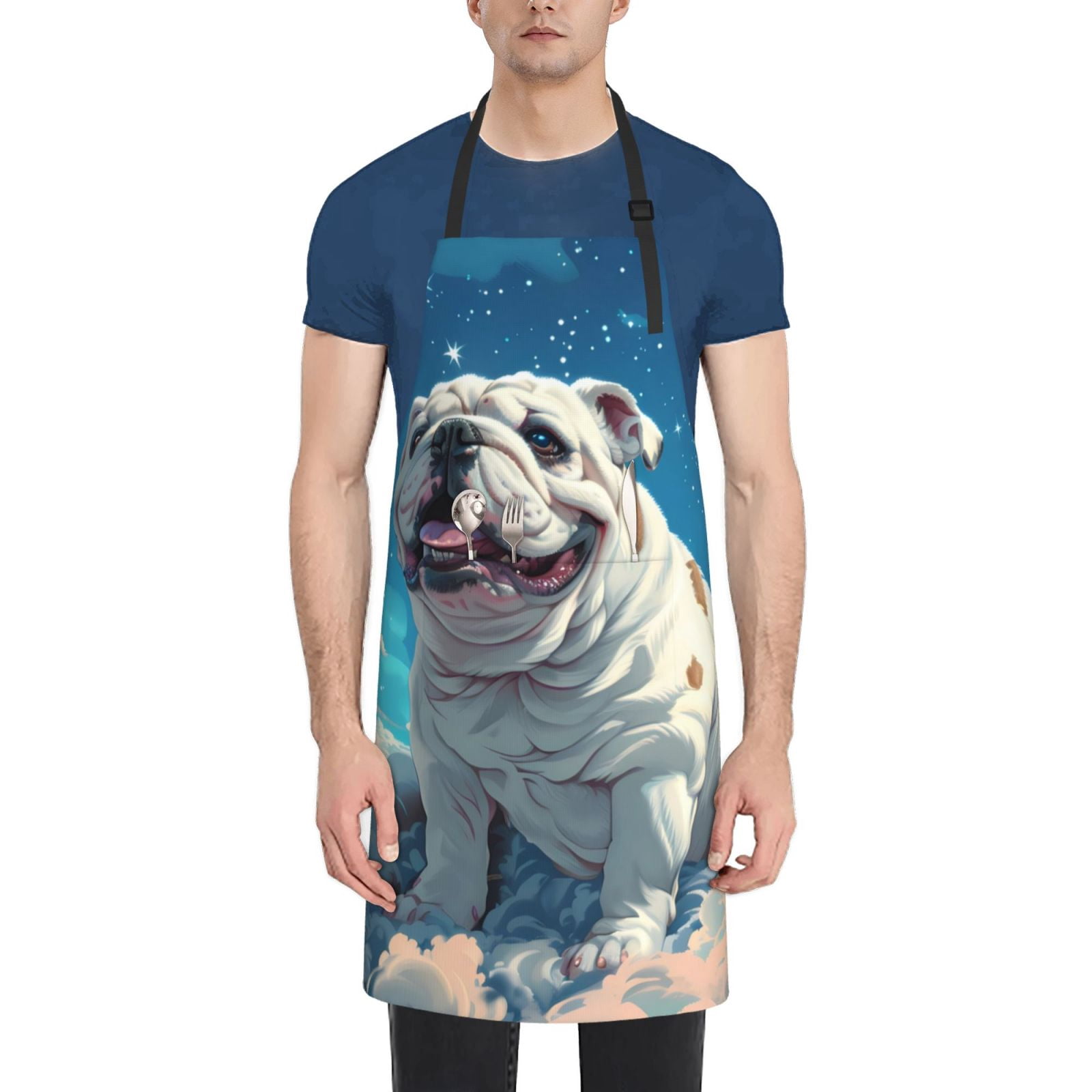 Lsque Starry Sky Cloud Bulldog Waterproof Apron Chef Aprons for Men ...