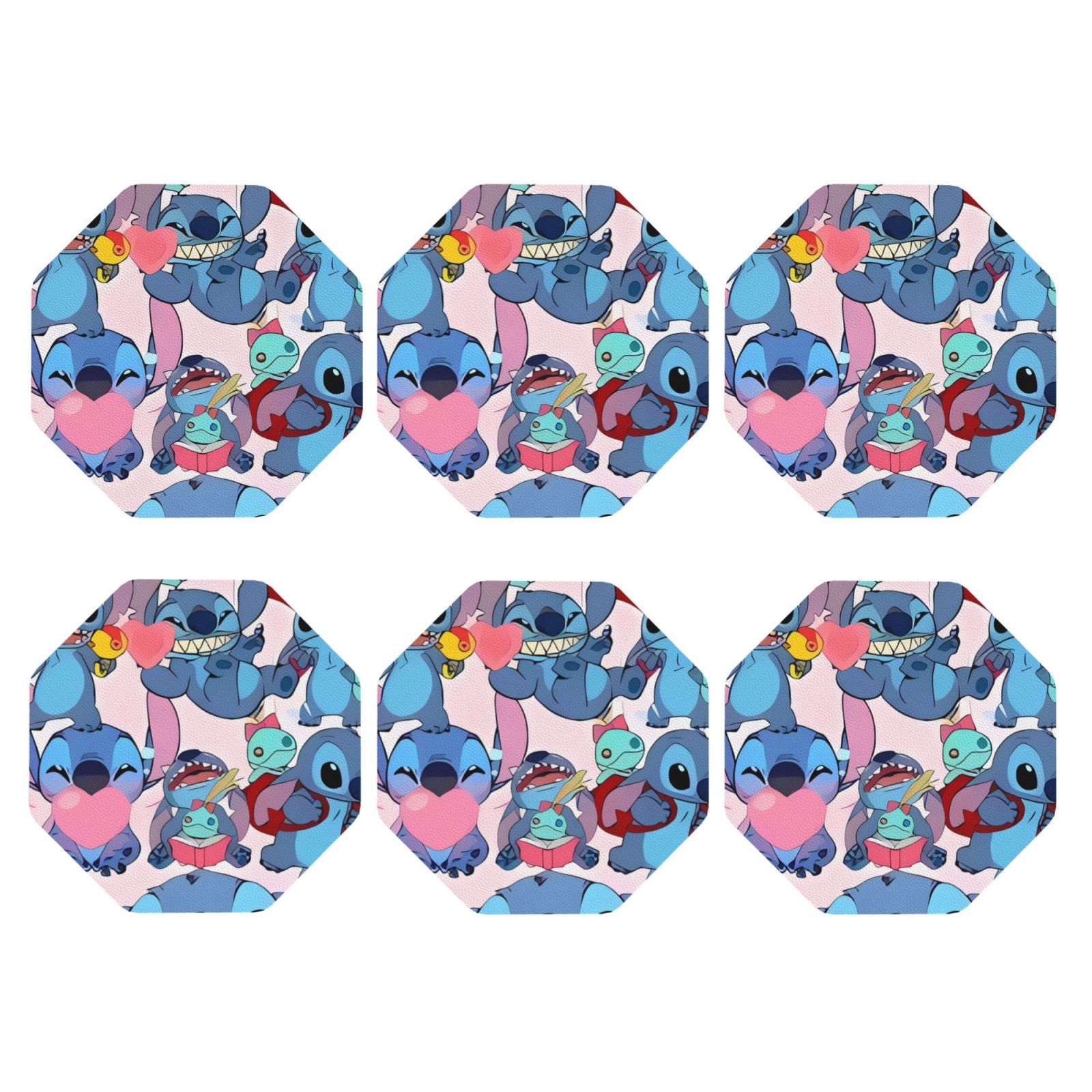 Lsque Stitch Pattern 4" Drink Coasters Set of 6, Leather Absorbent Coasters, Table Coaster Set ...