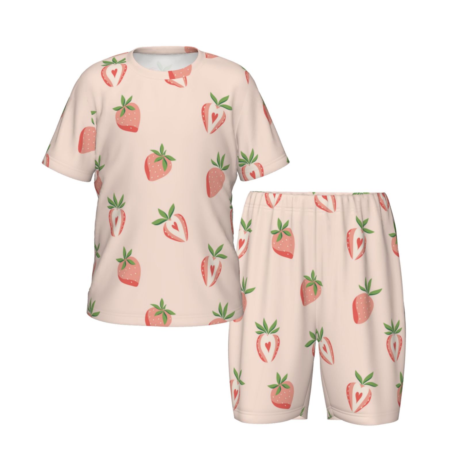 Lsque Strawberries Pattern Girls' Sleeve Top and Shorts Snug Fit Cotton ...