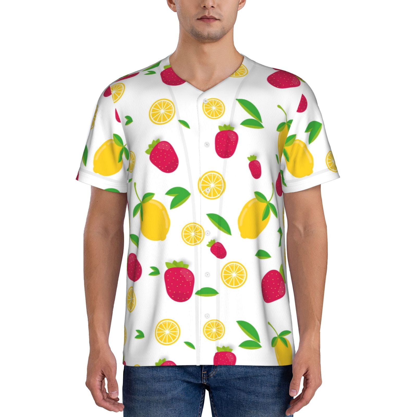 Lsque Strawberry and Lemon Pattern Mens Polo Golf Shirts Funny Graphics ...