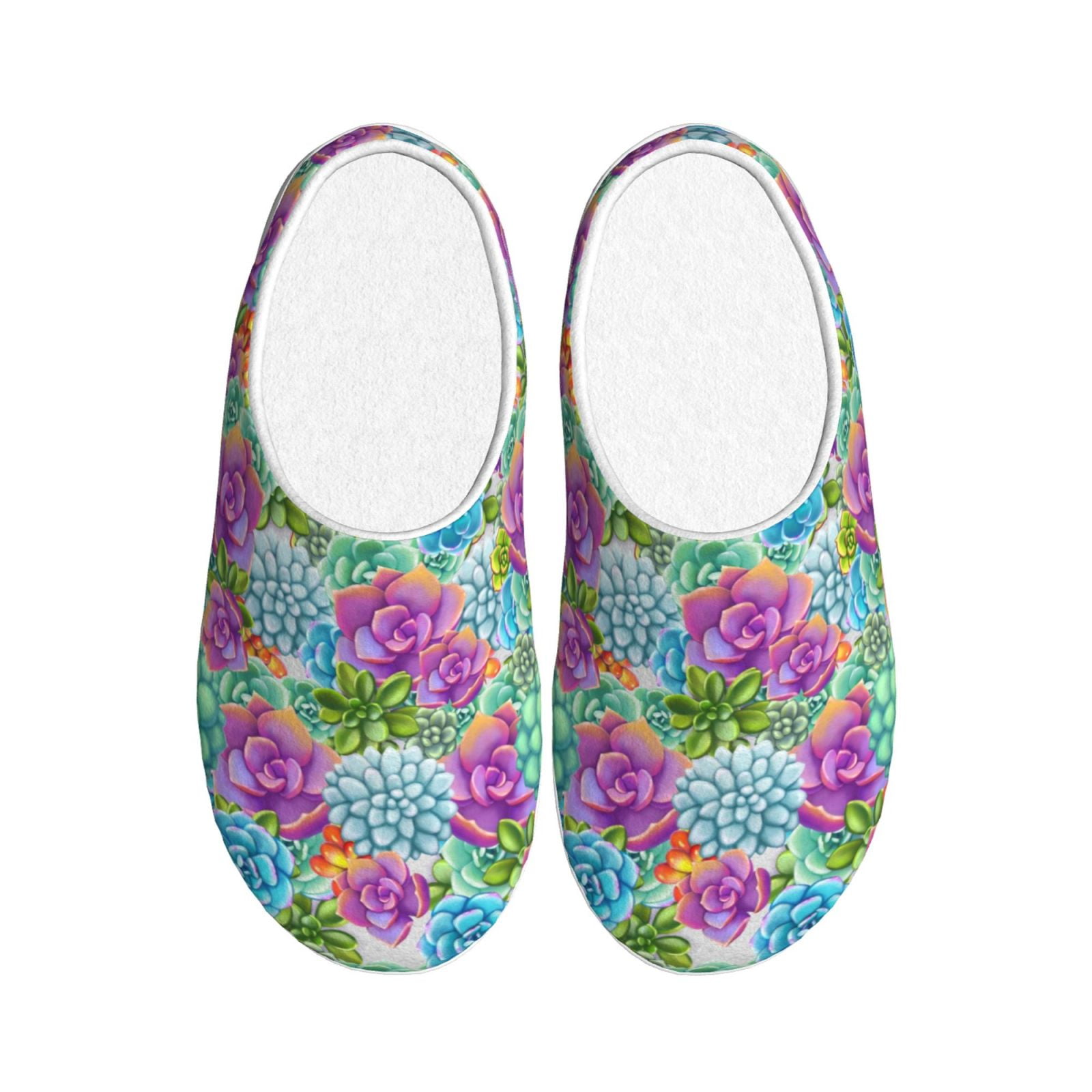 Lsque Succulents Pattern Womens Comfort Cotton on Scuff With Memory ...