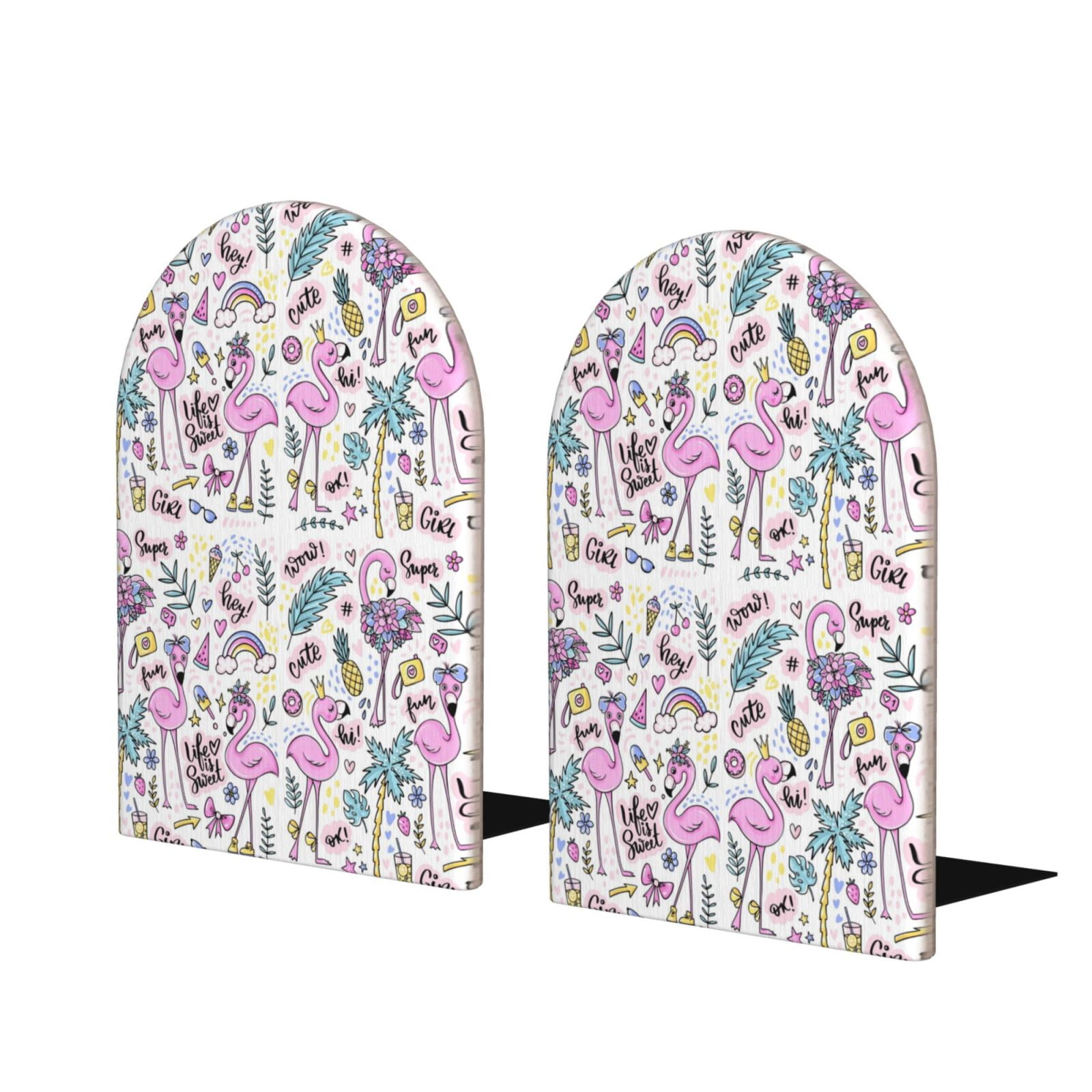 Lsque Summer with Flamingo Printed Wood Bookends,Non-Skid Bookend for ...