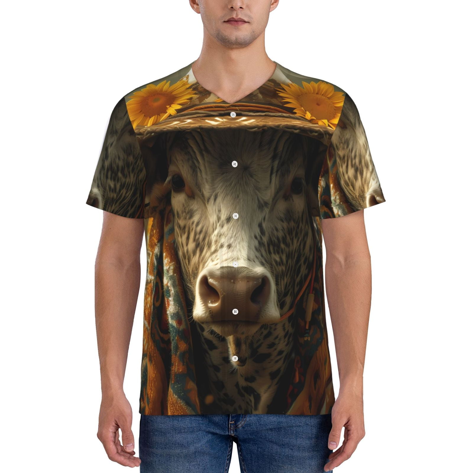 Lsque Sunflower Cowboy Hat Cow Pattern Mens Polo Golf Shirts Funny ...