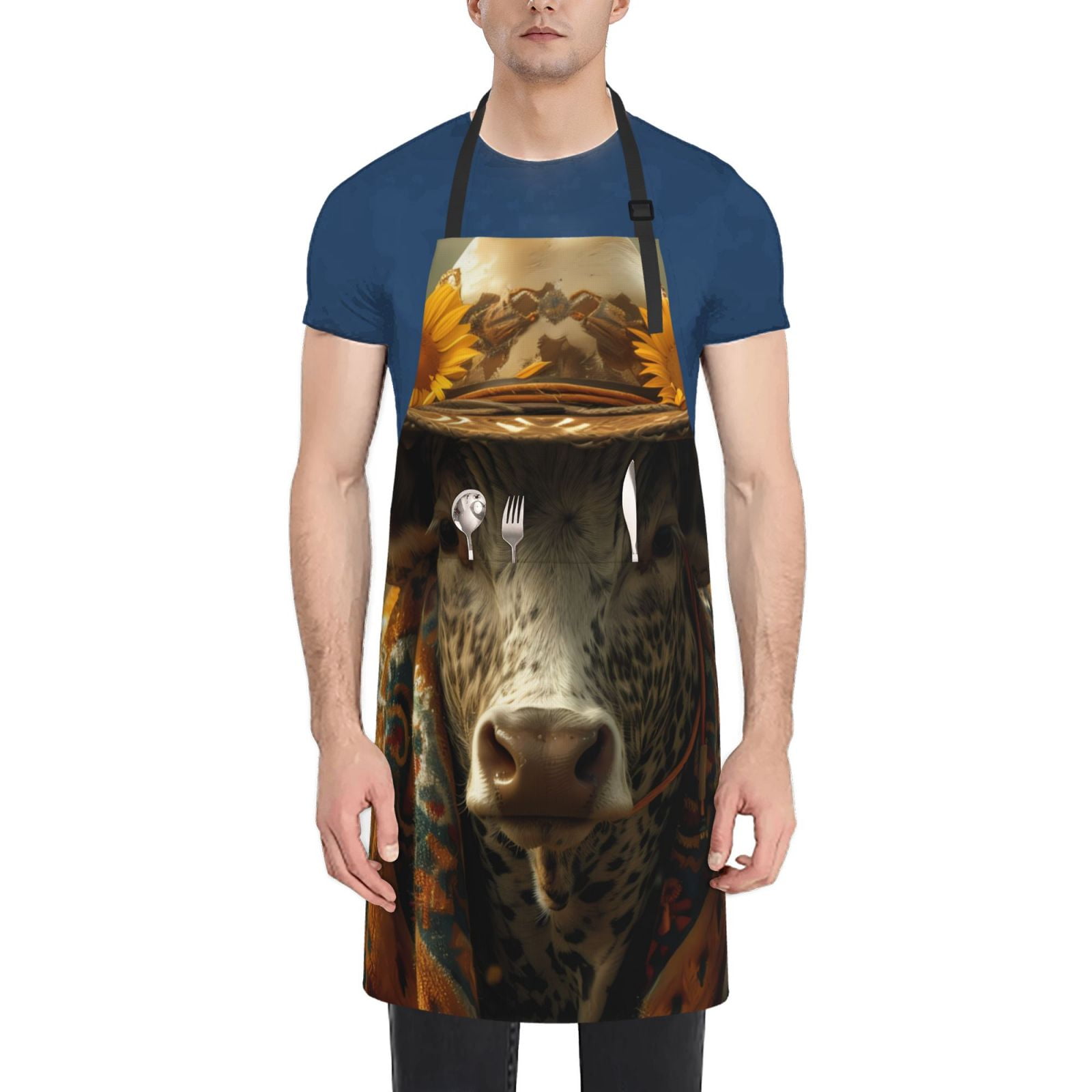 Lsque Sunflower Cowboy Hat Cow Waterproof Apron Chef Aprons for Men ...