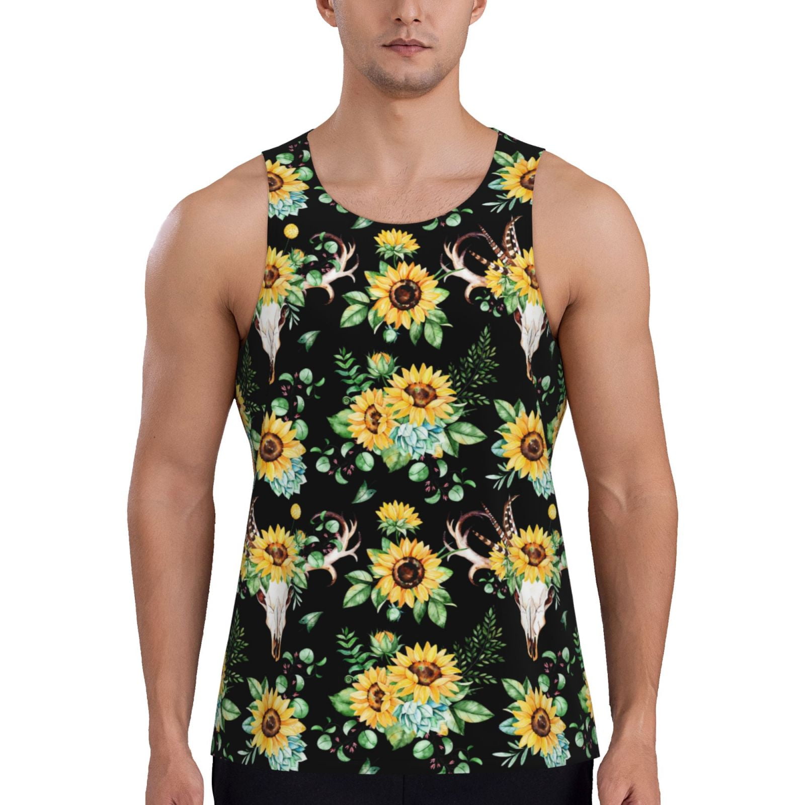 Lsque Sunflower Skull Boho Pattern Mens Tank Tops Muscle Athletic Quick ...