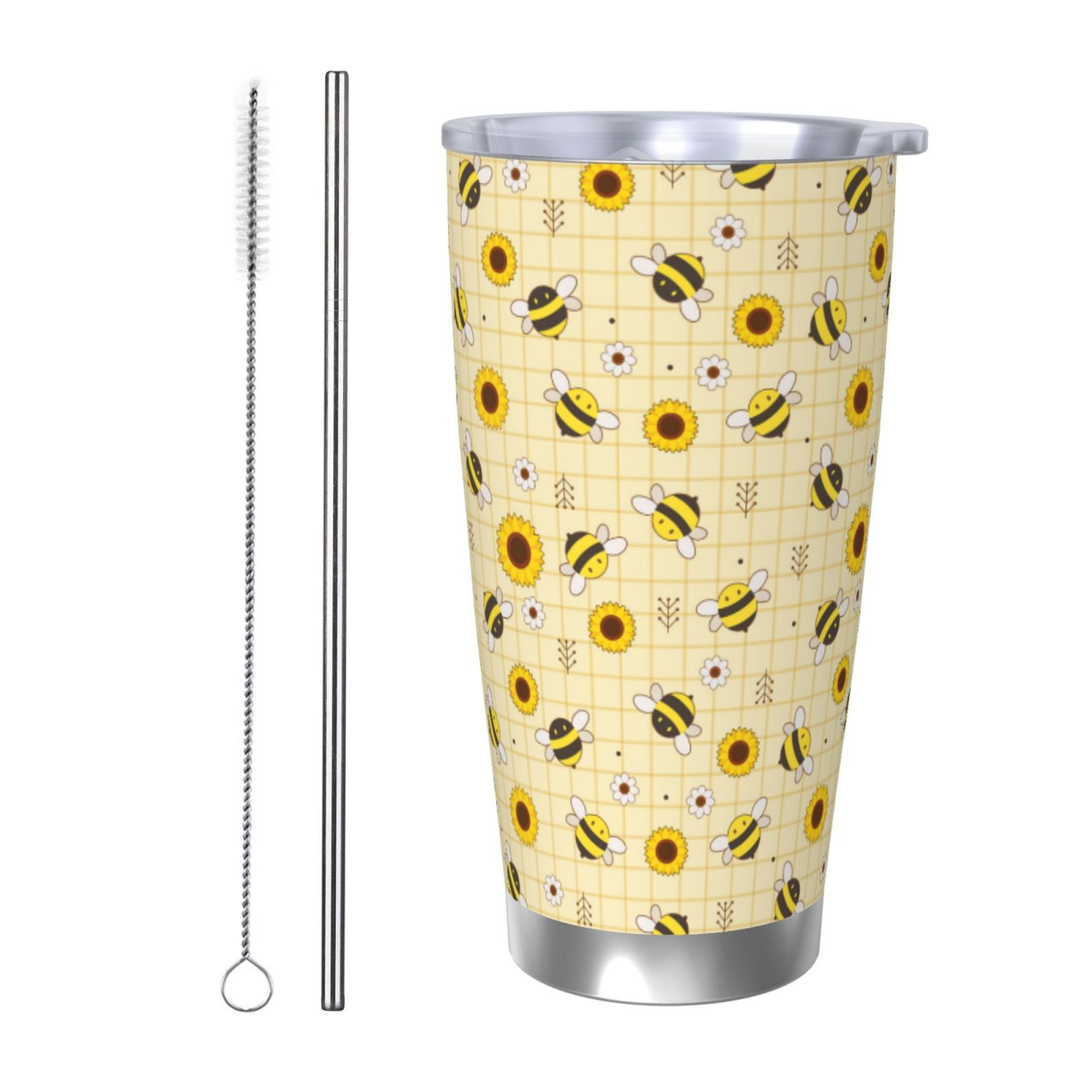 Lsque Sunflowers Bee Pattern 20oz Car Cup with Lid and Straw, Insulated ...
