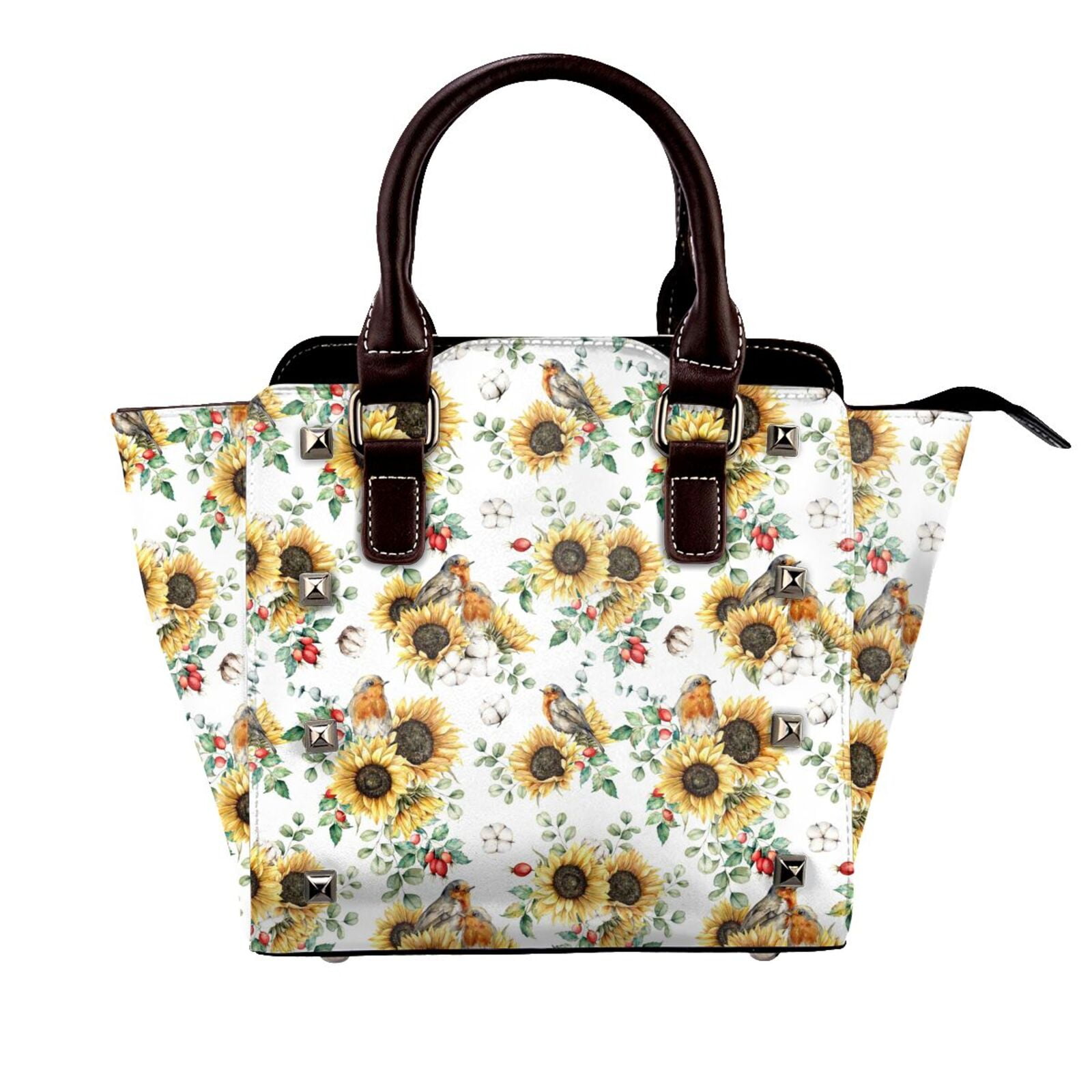 Lsque Sunflowers Leaves And Birds Pattern Leather Rivet Shoulder Bag ...