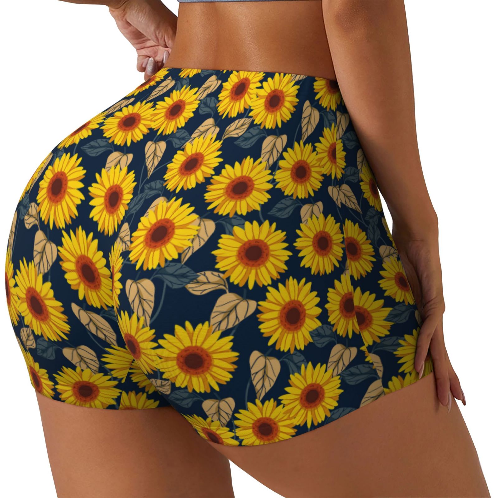 Lsque Sunflowers Pattern High Waisted Biker Shorts for Women-Tummy ...