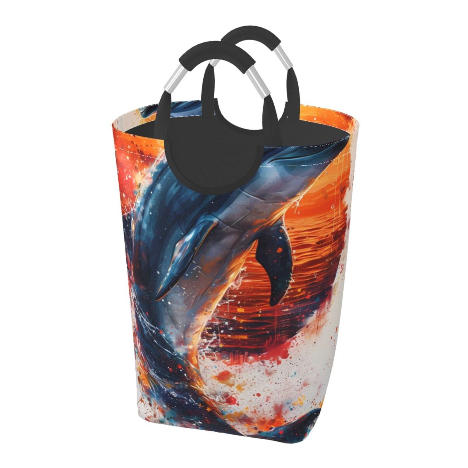 Lsque Sunset Ocean Watercolor Dolphin Laundry Basket, Laundry Hamper ...