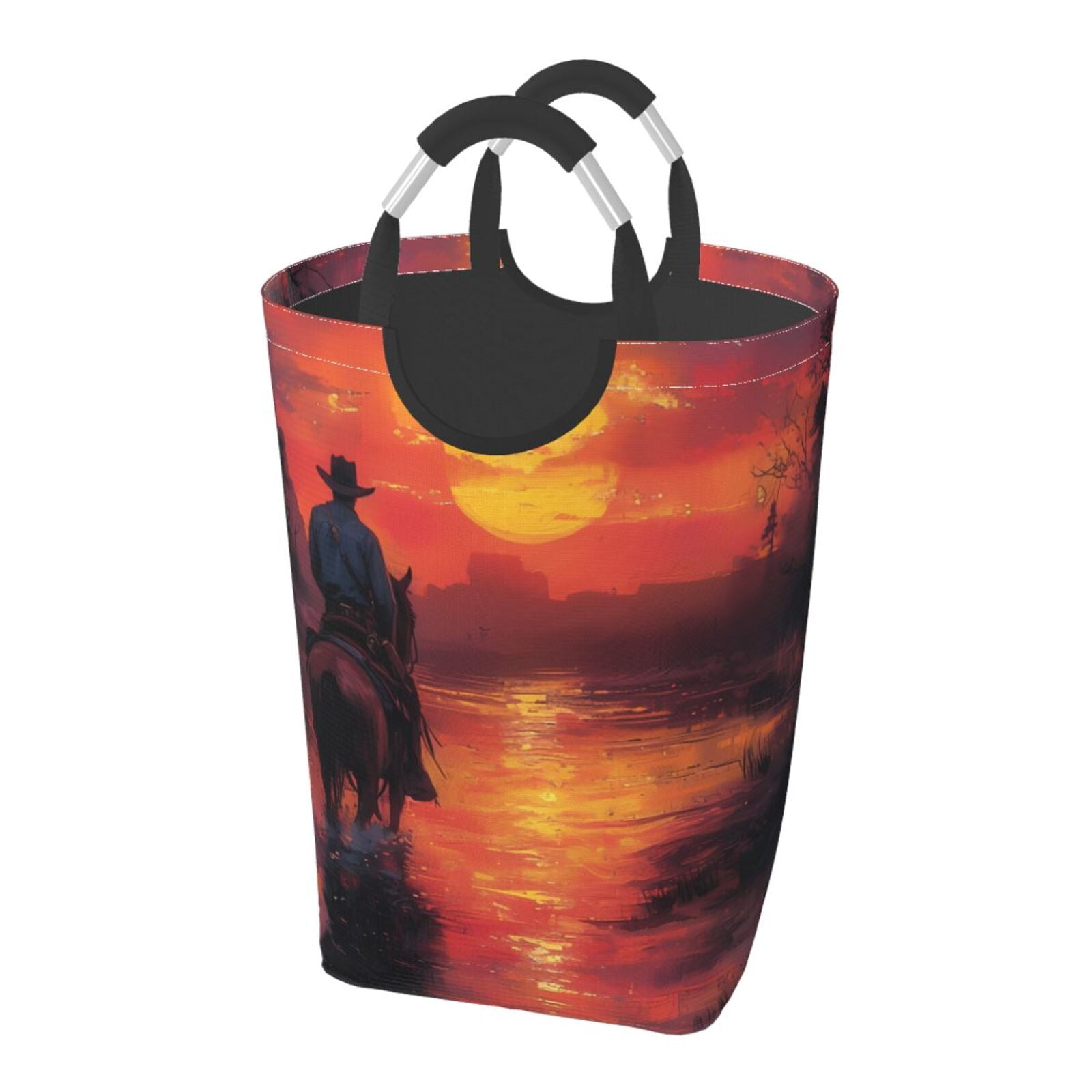 Lsque Sunset River Western Cowboy Laundry Basket, Laundry Hamper, Dirty ...