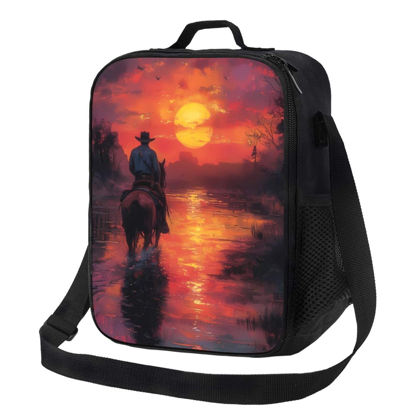Lsque Sunset River Western Cowboy Lunch Bag Lunch Box for Women Men ...