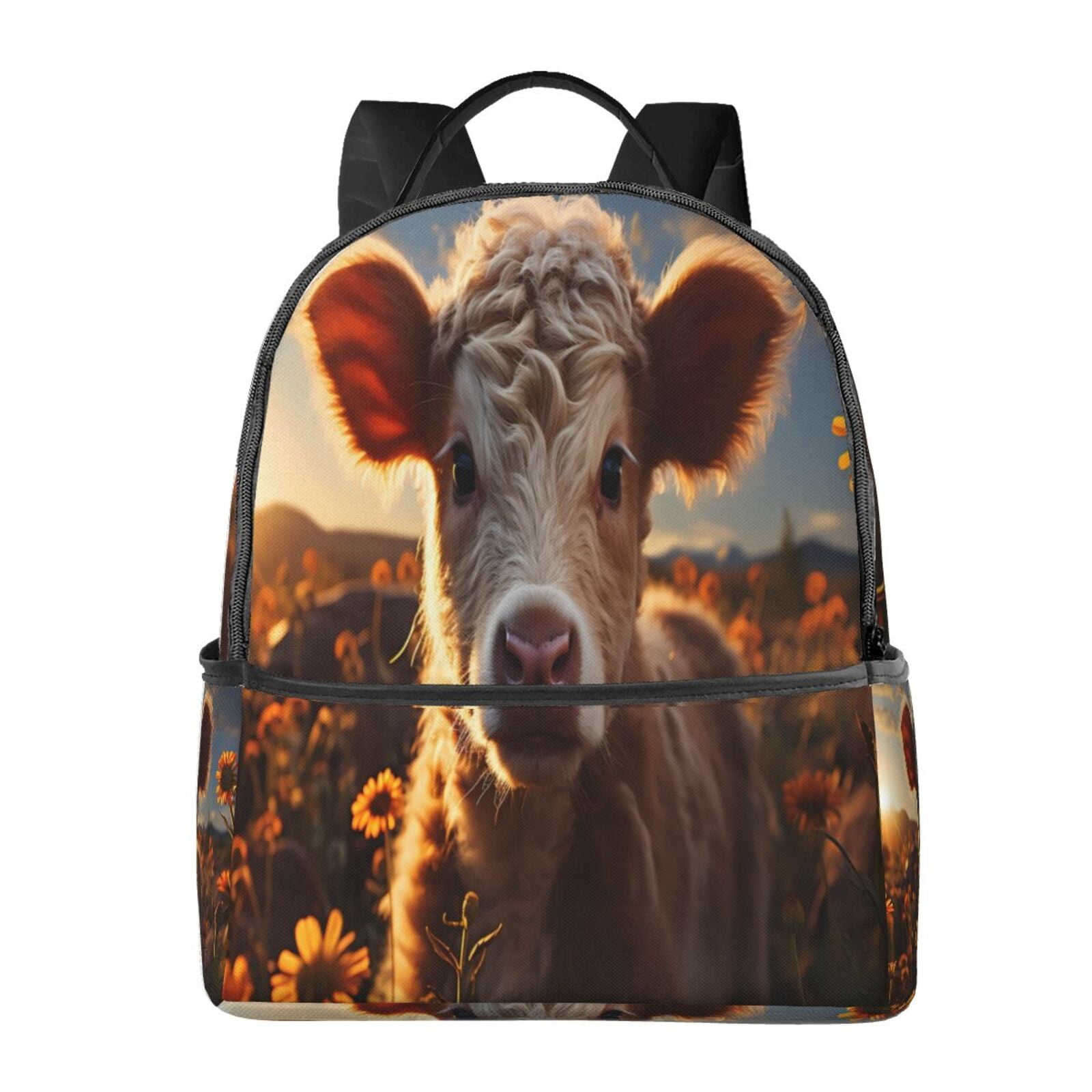 Lsque Sunset Sunflower Small Cow Pattern Backpack – School Travel ...