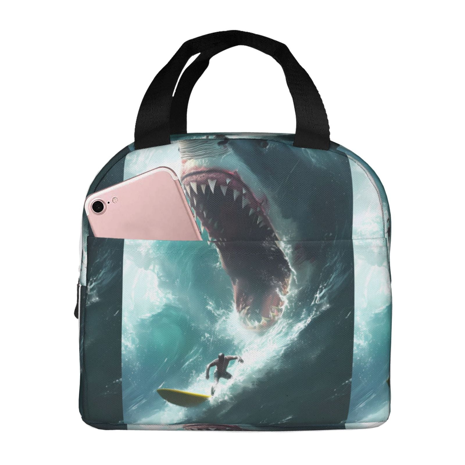 Lsque Surfing Shark Pattern Lunch Bag Women/Men Insulated Lunch Box ...