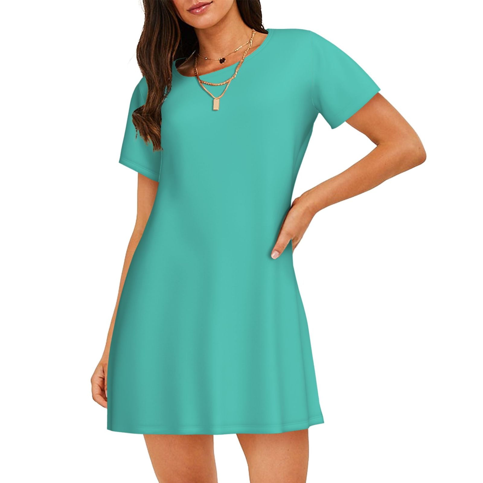 Lsque Teal Turquoise Pattern Nightgowns for Women Sleep Shirts Short ...