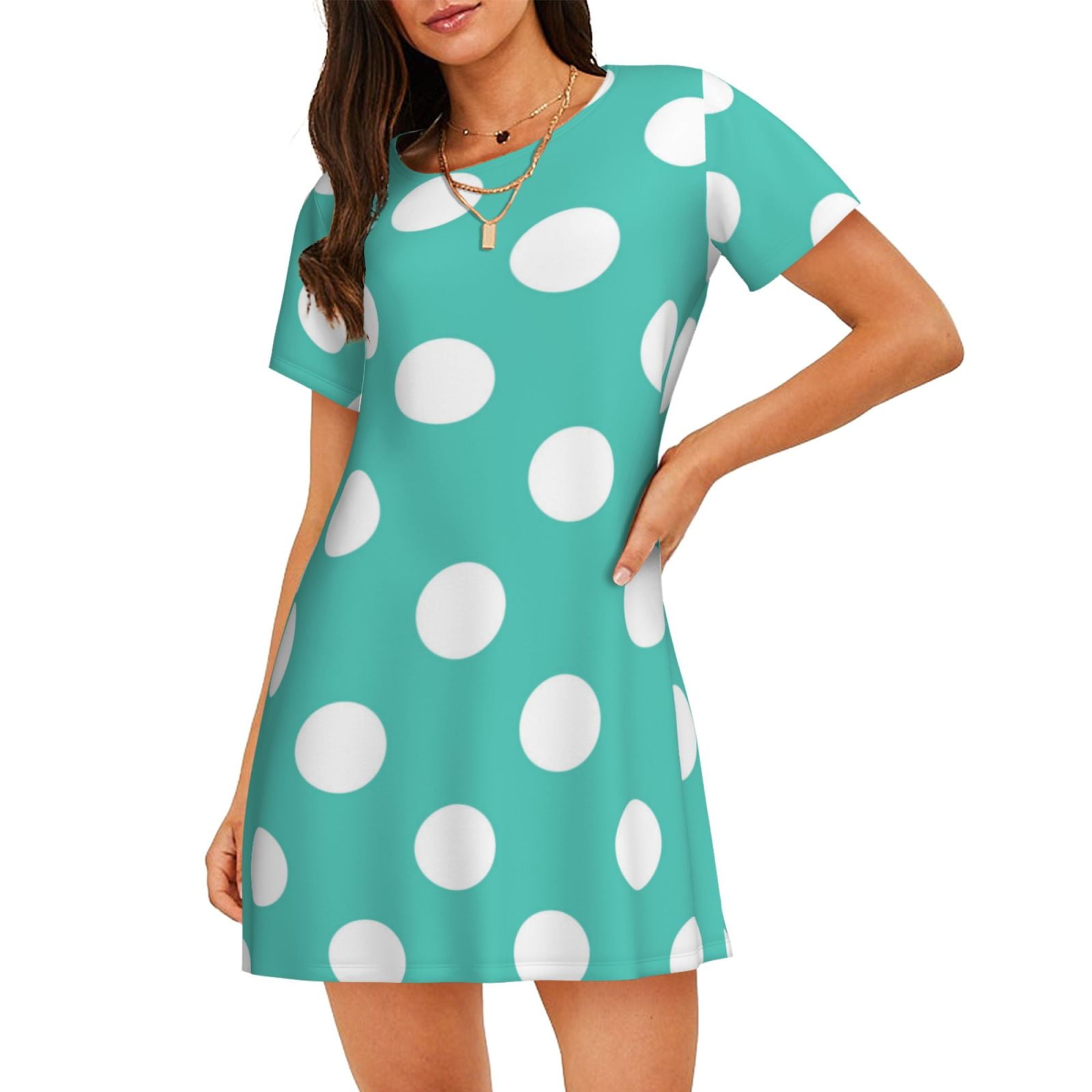 Lsque Teal Turquoise And White Polka Dot Pattern Nightgowns for Women ...