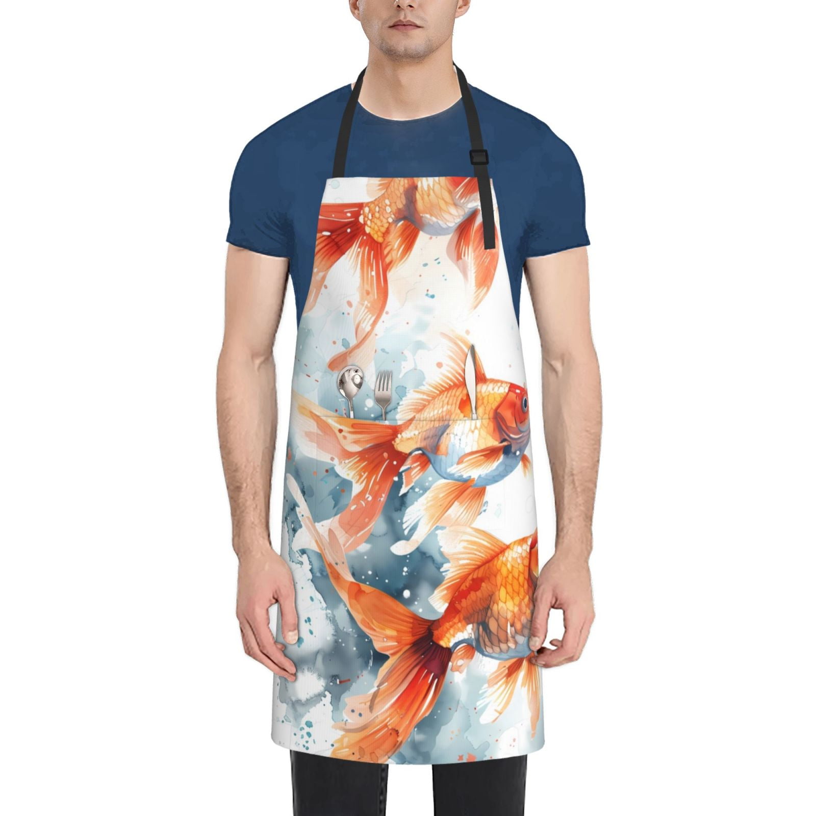 Lsque Three Goldfish Watercolor Splash Waterproof Apron Chef Aprons for ...