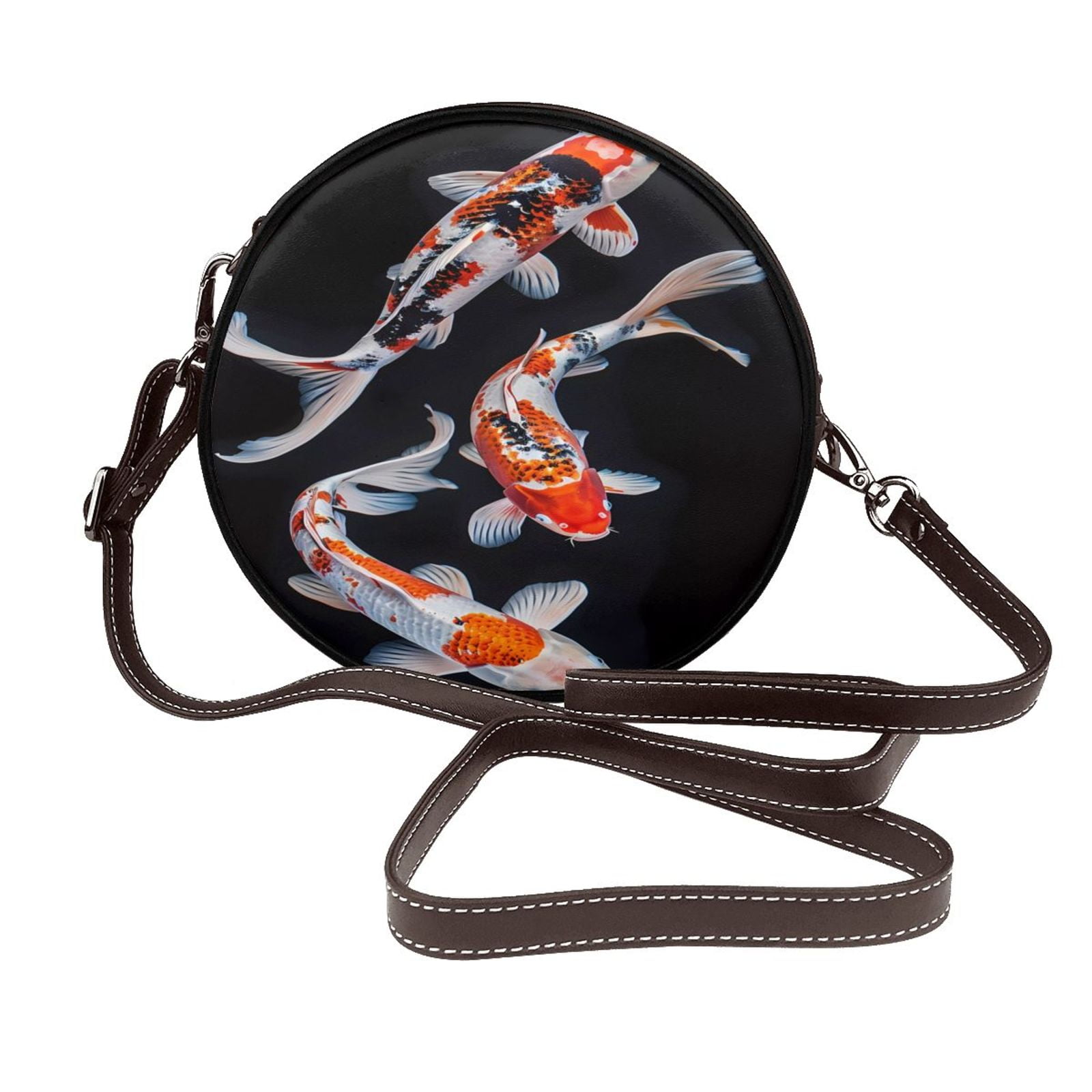 Lsque Tricolor Koi Fish Trio Pattern Shoulder Bag – Microfiber Leather ...