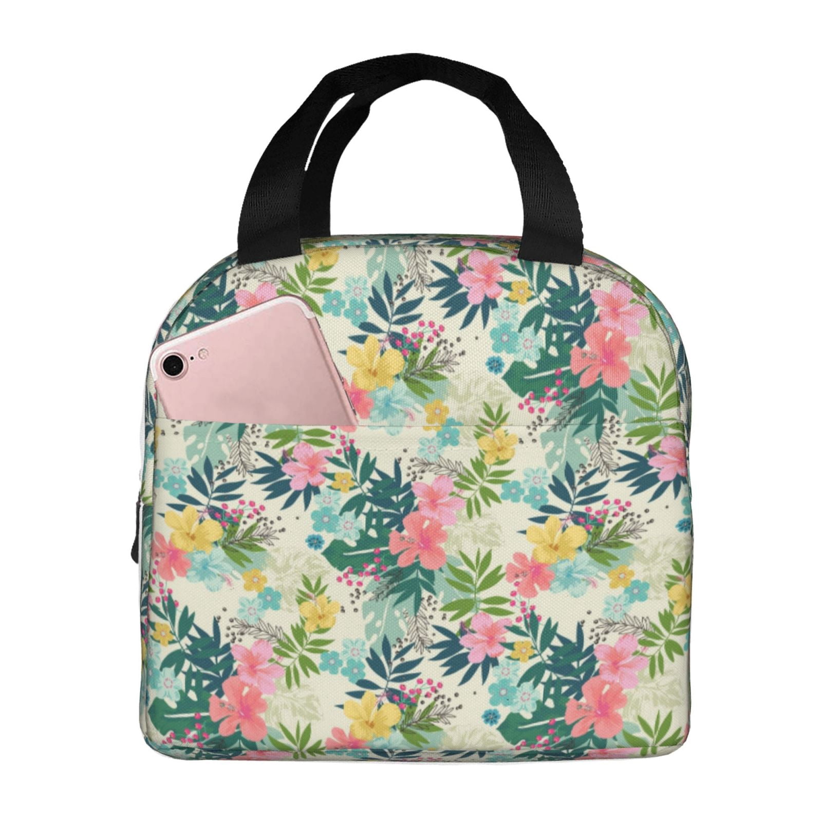 Lsque Tropical Flowers Pattern Lunch Bag Women/Men Insulated Lunch Box ...