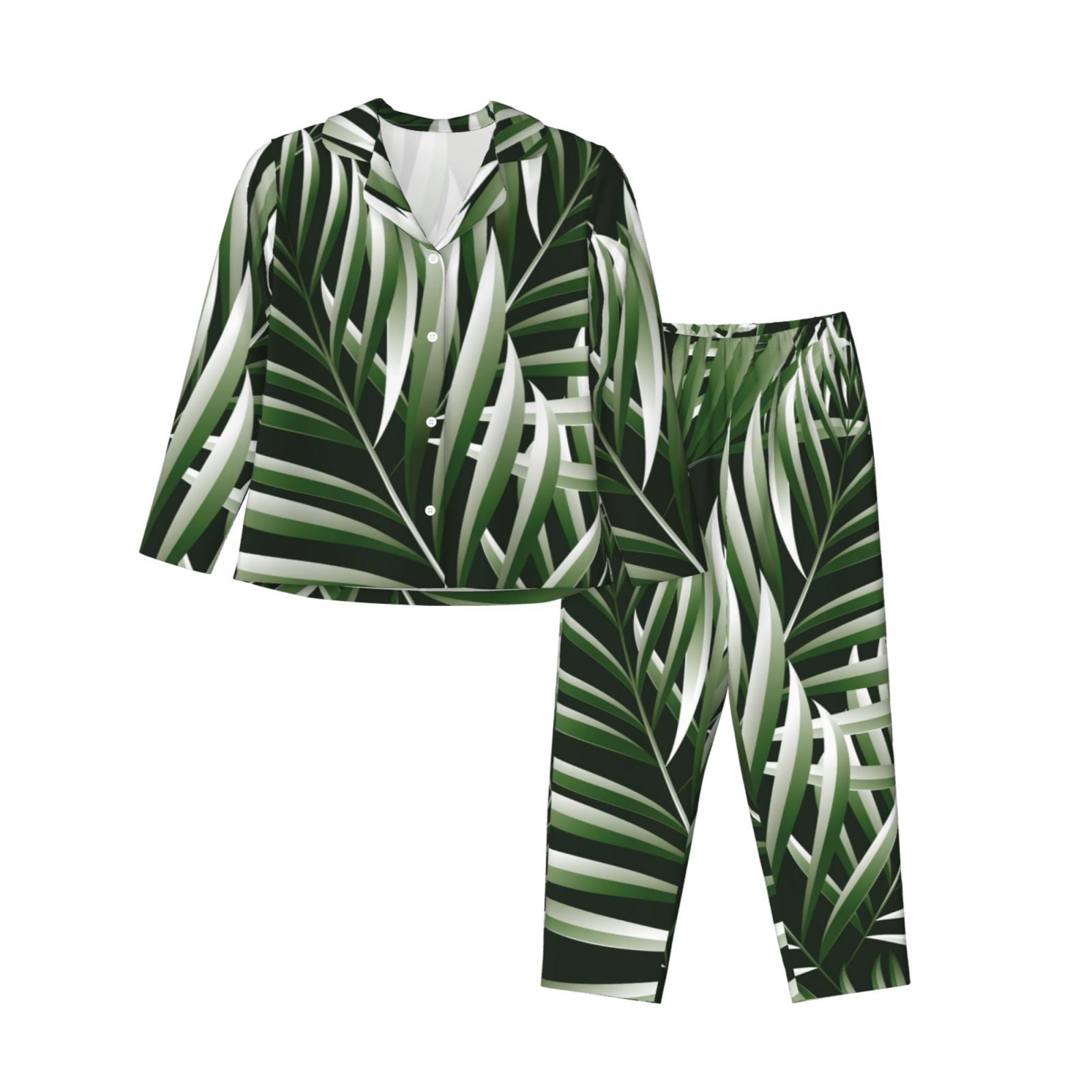 Lsque Tropical Palm Leaves1 Pattern Long Sleeve Pajama Set for Women ...