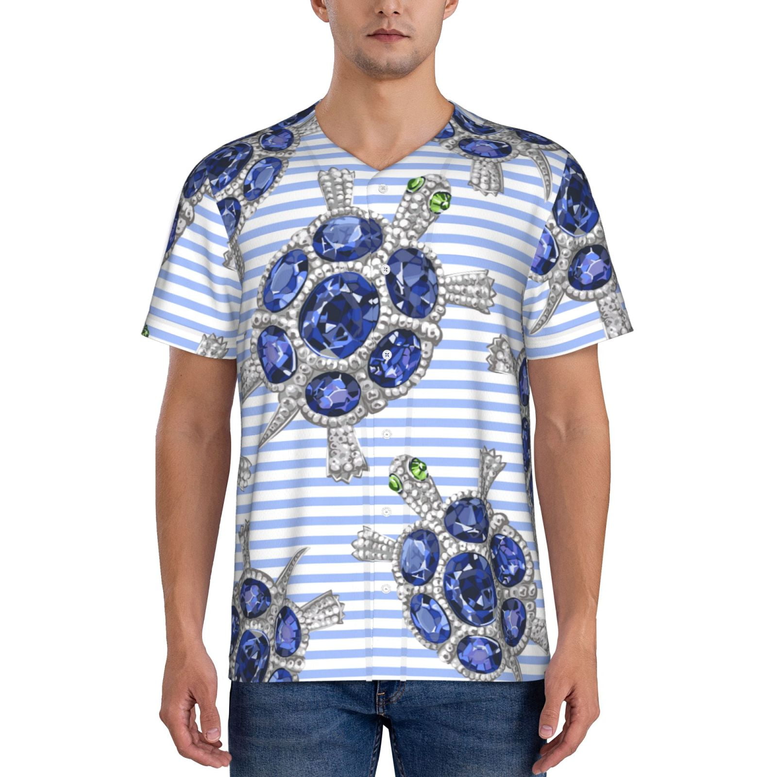 Lsque Turtle with Blue Stones Pattern Mens Polo Golf Shirts Funny ...