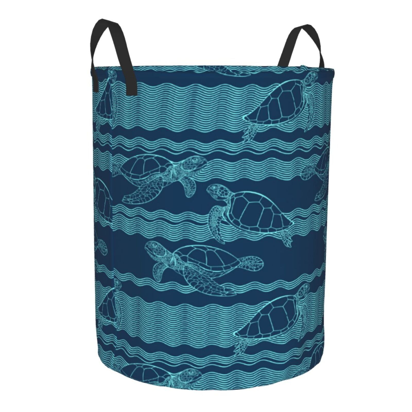 Lsque Turtles and Waves pattern Laundry Hamper Basket, Tall Woven Rope ...