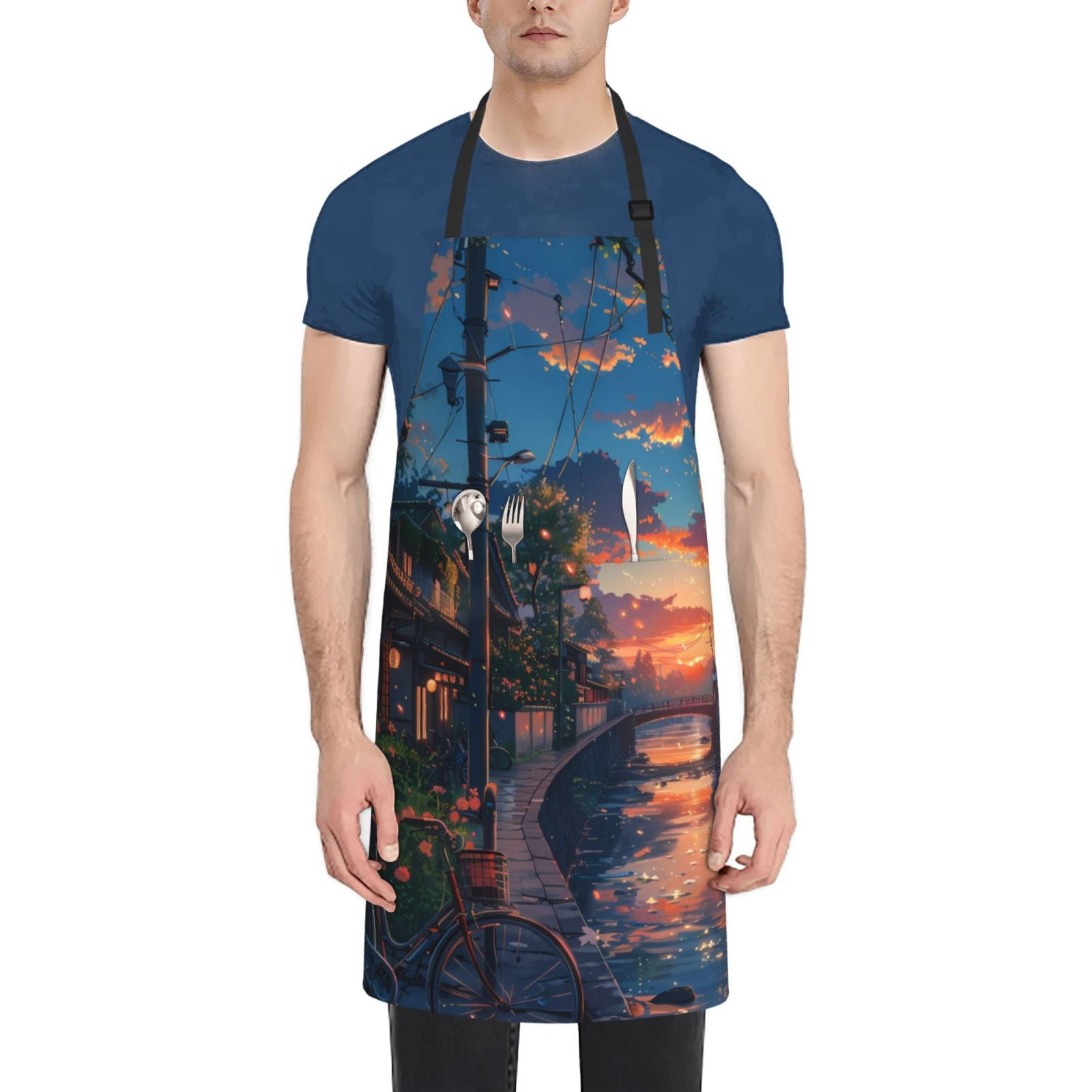 Lsque Twilight Canal Reflection Waterproof Apron Chef Aprons for Men ...