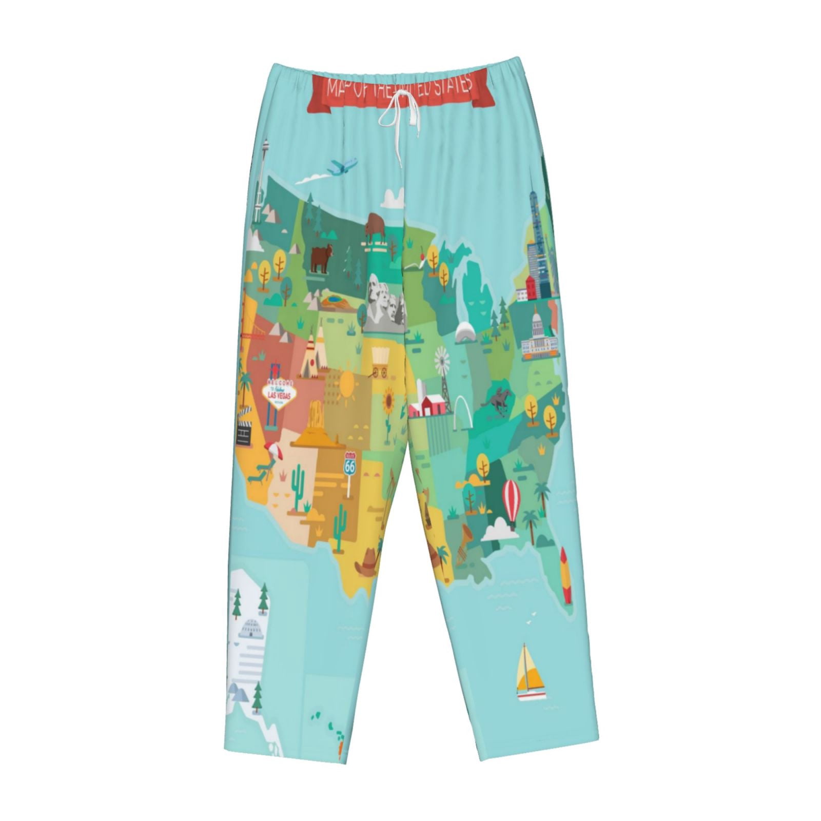 Lsque USA Tourist Map Print Women's Pajama Pants, Lounge Pant ...