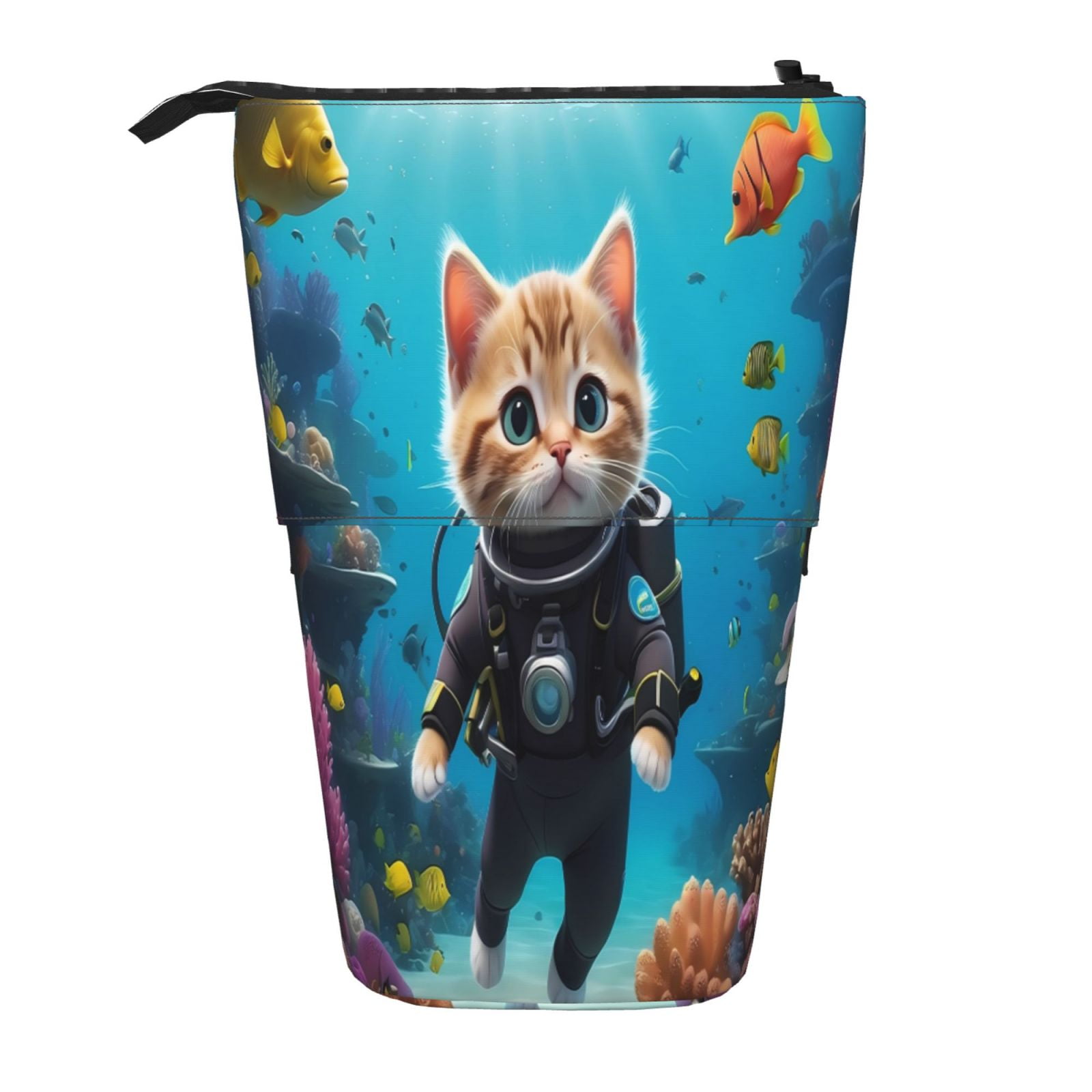 Lsque Underwater Diving Cat Pattern Telescopic Pencil Bag Pen Holder ...