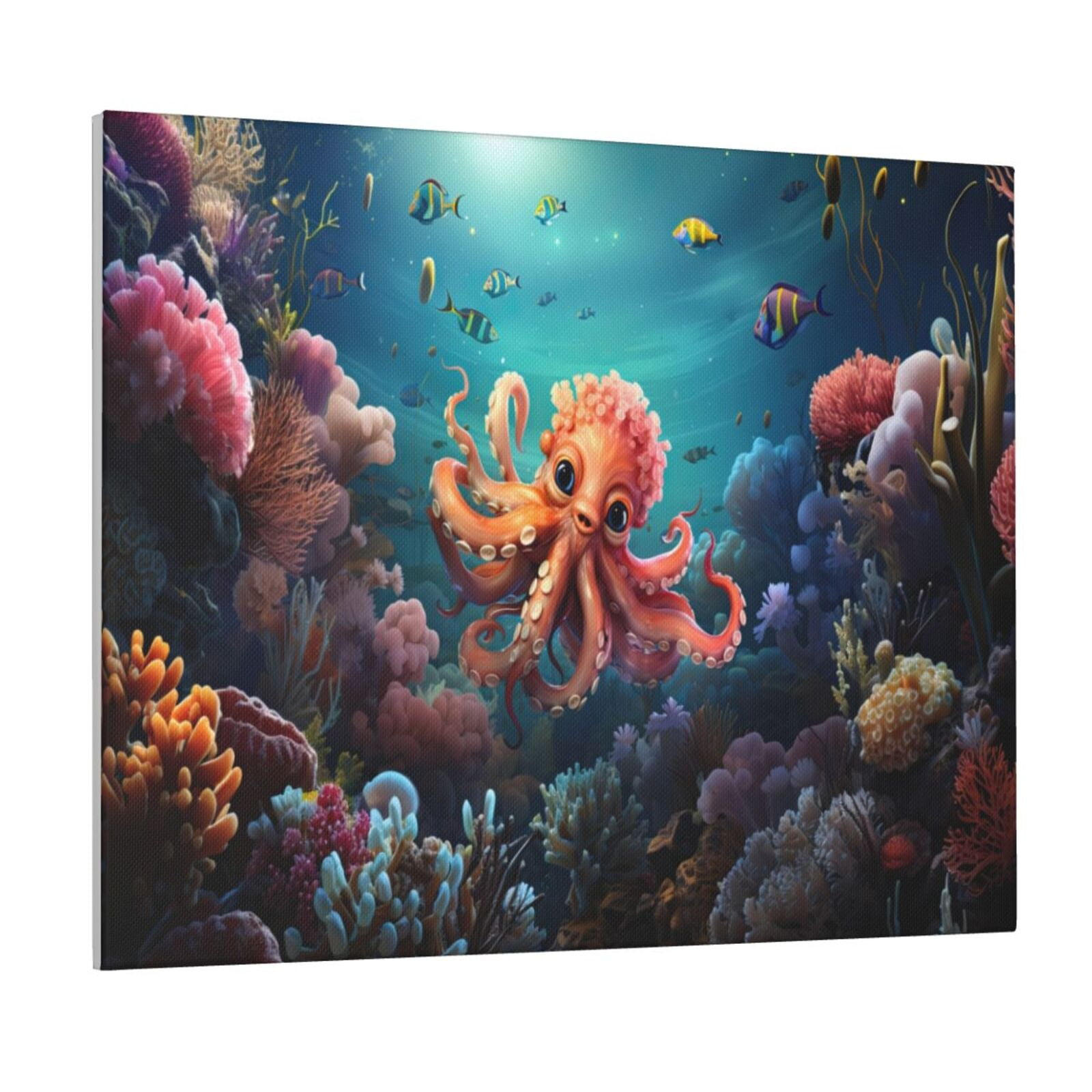 Lsque Underwater Plant Octopus Print Wall Art – Decorative Picture for ...