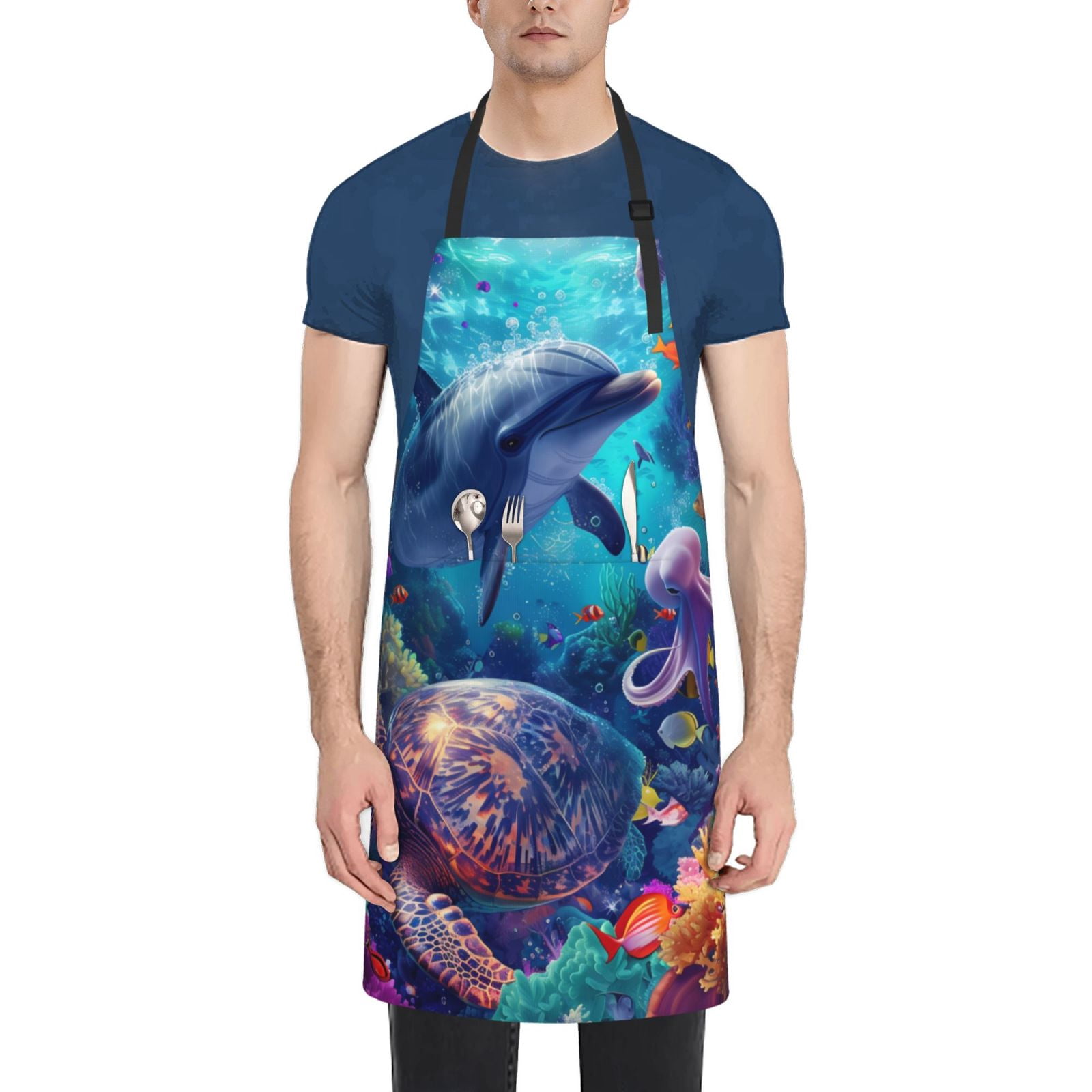 Lsque Underwater Turtle Dolphin Octopus Waterproof Apron Chef Aprons ...