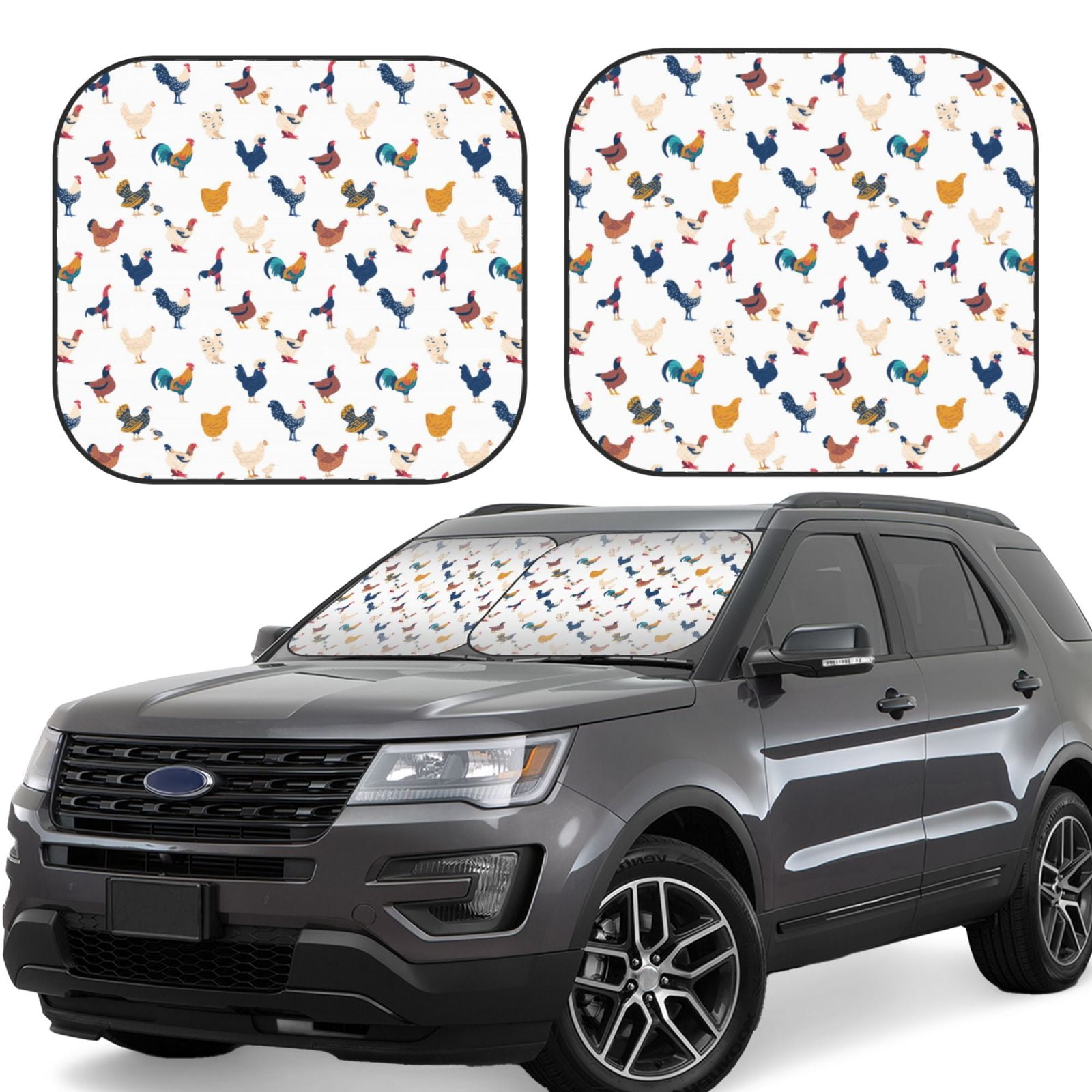 Lsque Various Rooster 2 PCS Windshield Sun Shade | CarFoldable Window Covers | Car Accessories ...